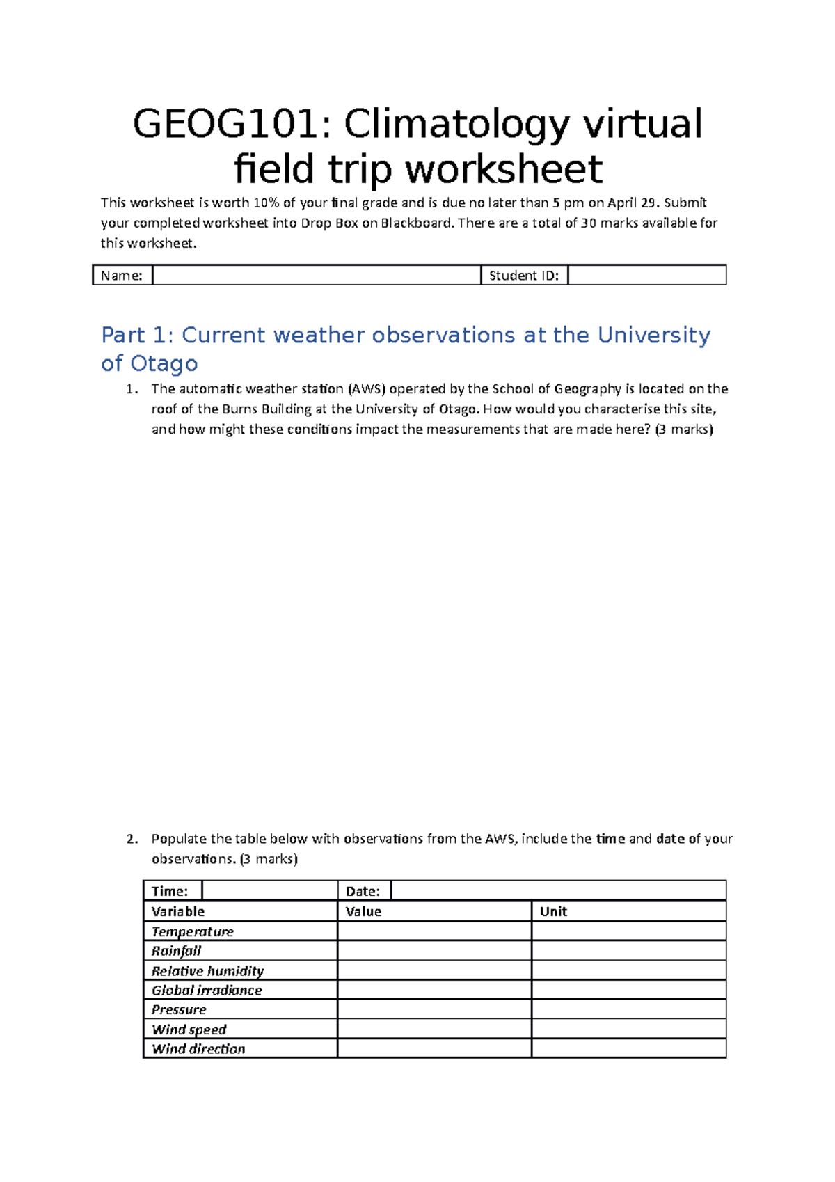 GEOG101 Climatology Virtual Field Trip Worksheet 2022 - GEOG101 ...