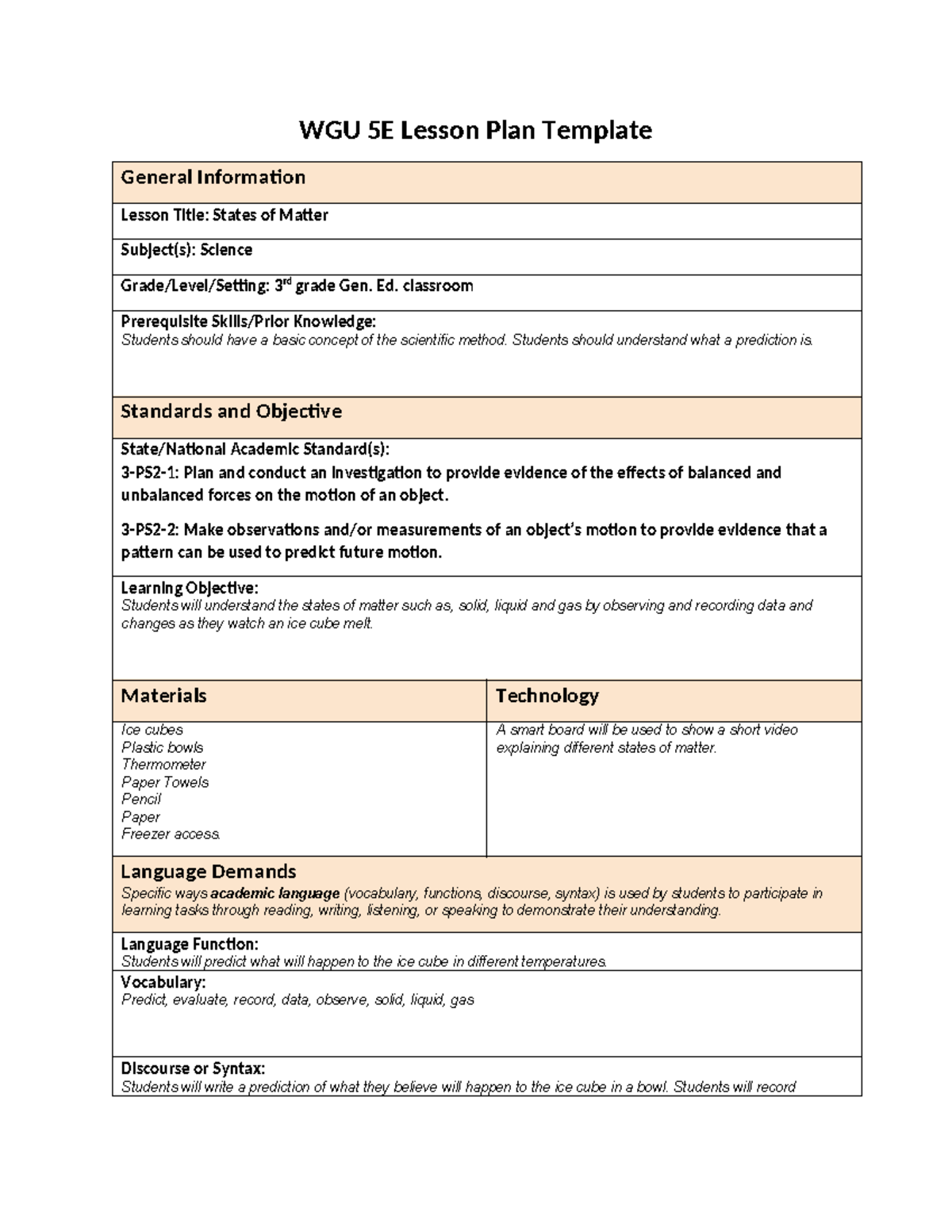 C108 Science - Task 1 - Task 1 Passed - WGU 5E Lesson Plan Template ...
