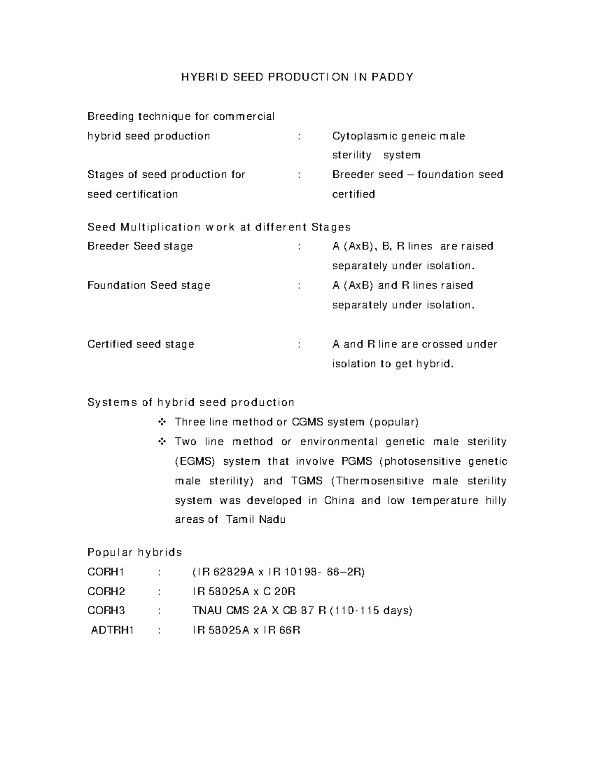 Hybrid SEED Production IN Paddy - H YBRI D SEED PROD UCTI ON I N PAD D ...