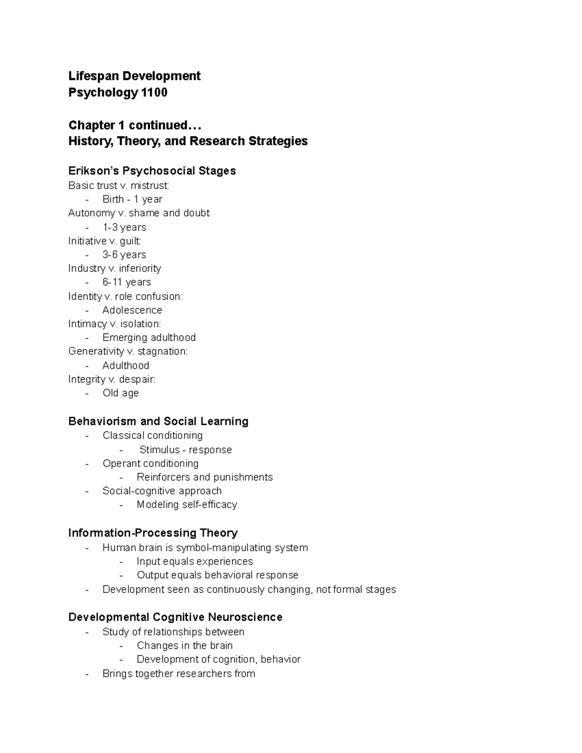 Lifespan Development - Chapter 1 continued - Google Docs - Lifespan ...