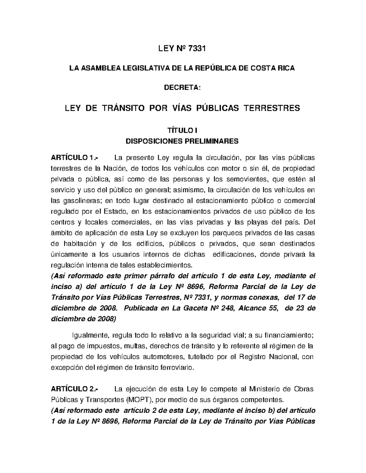 LEY-7331 - Nada - LA ASAMBLEA LEGISLATIVA DE LA REPÚBLICA DE COSTA RICA ...
