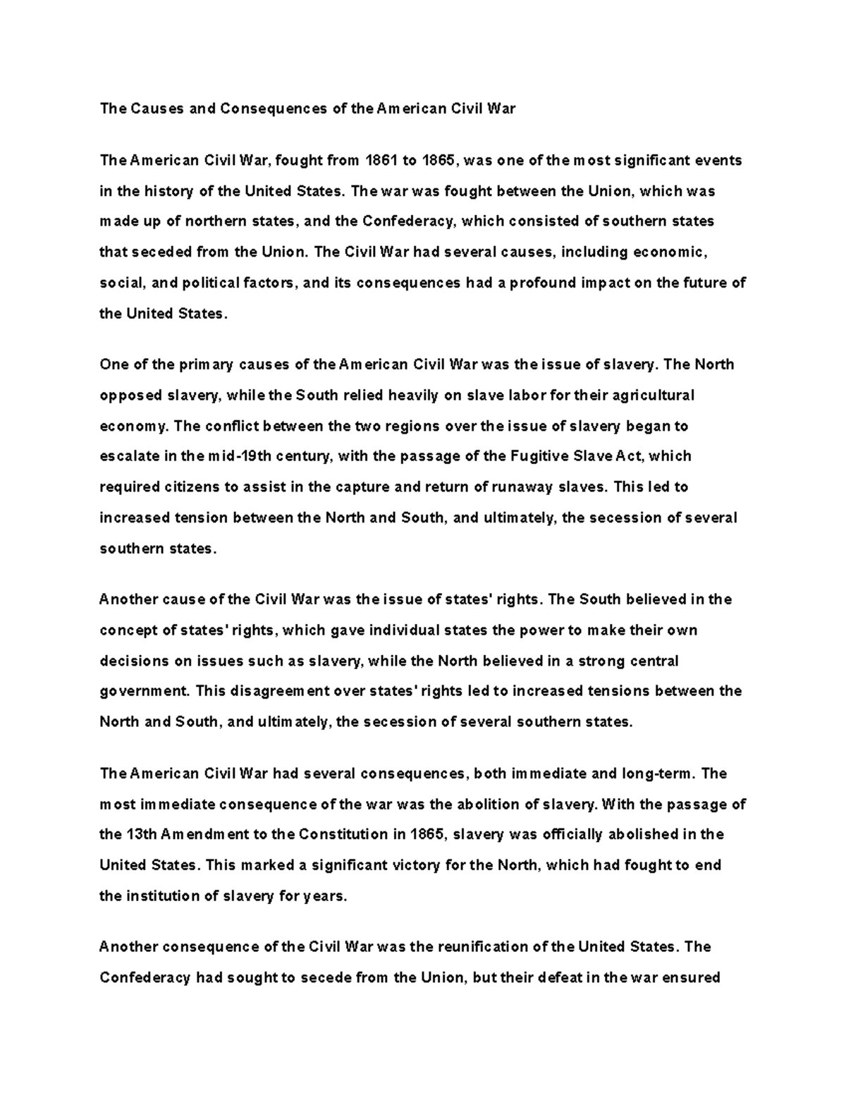 The Causes and Consequences of the American Civil War - The war was ...