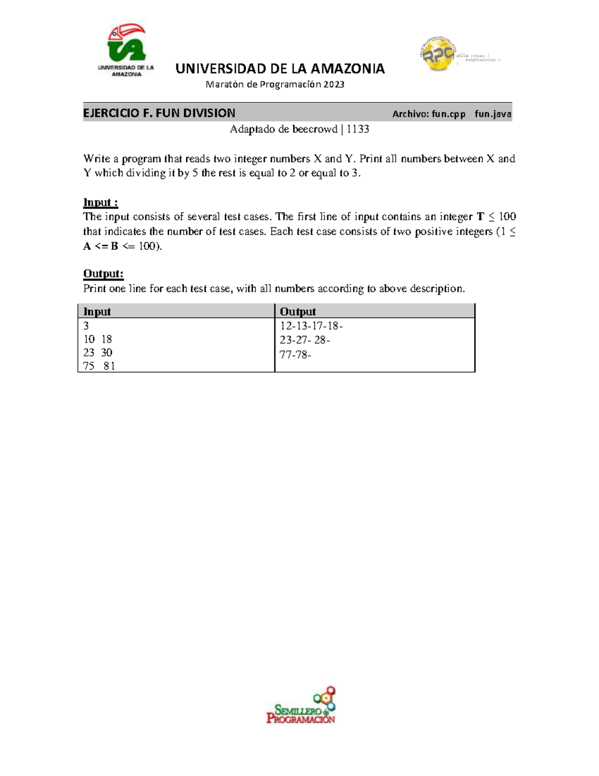 Fun - ejercicio programacion competitiva - UNIVERSIDAD DE LA AMAZONIA ...