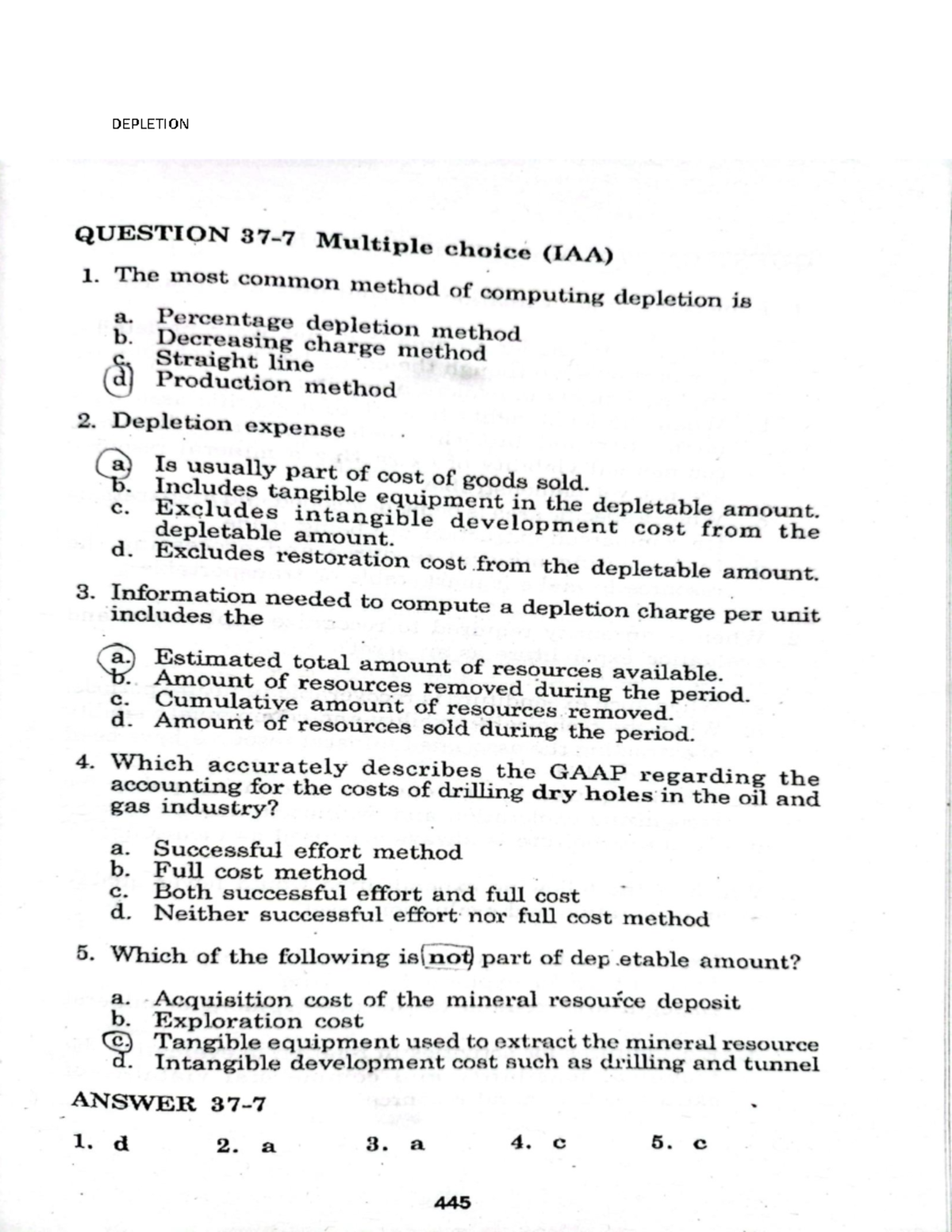 Workbook-analysis - workbook - DEPLETION QUESTION Multiple choice (IAA) 1. The most common ...
