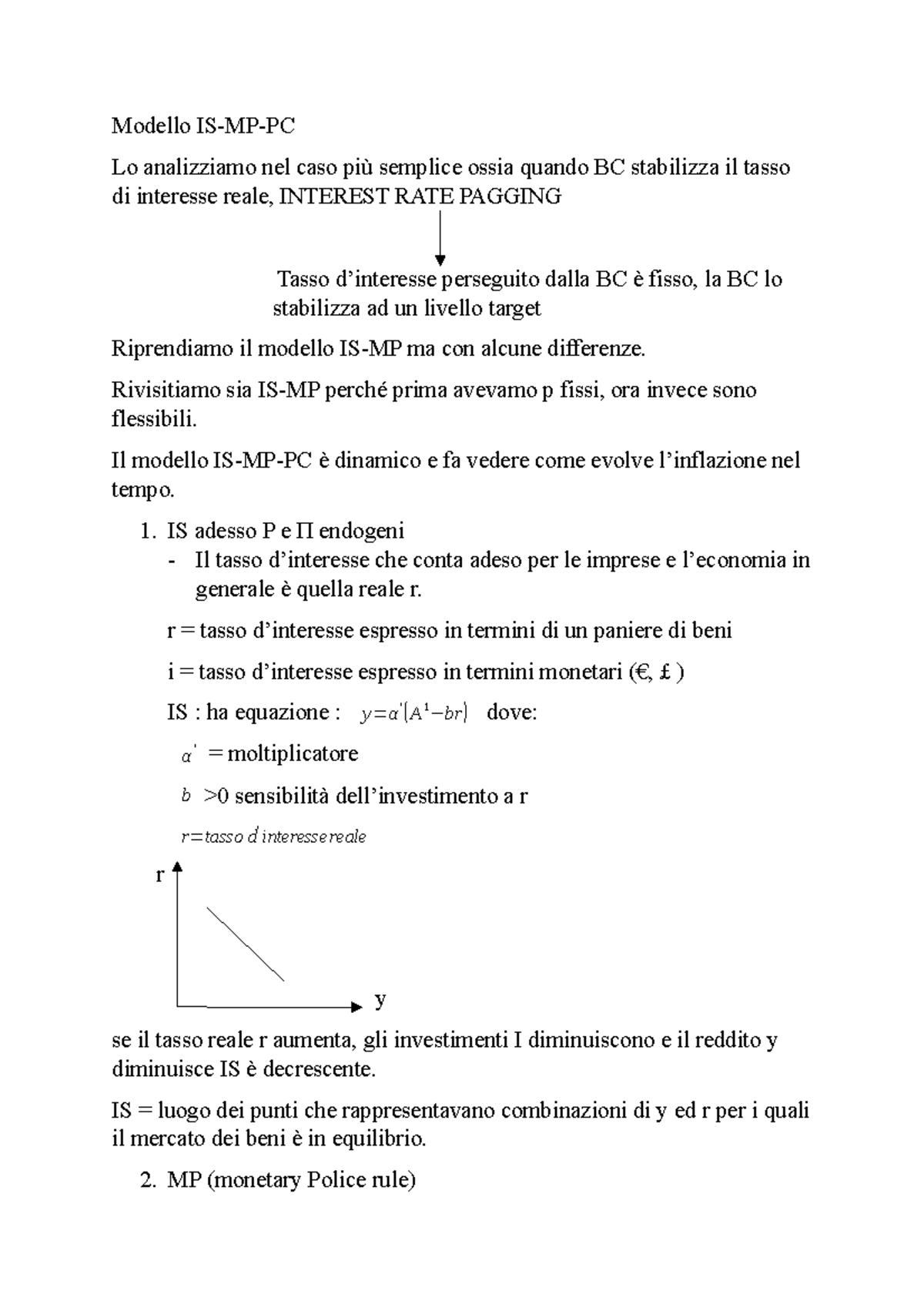 Modello IS - Appunti di lezione 7 - Modello IS-MP-PC Lo analizziamo nel ...