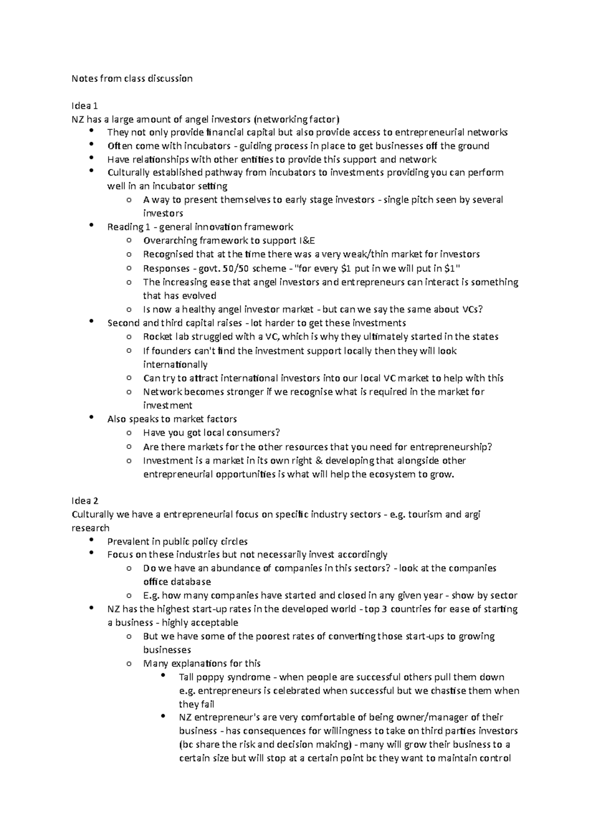 307 class discussion notes - Notes from class discussion Idea 1 NZ has ...