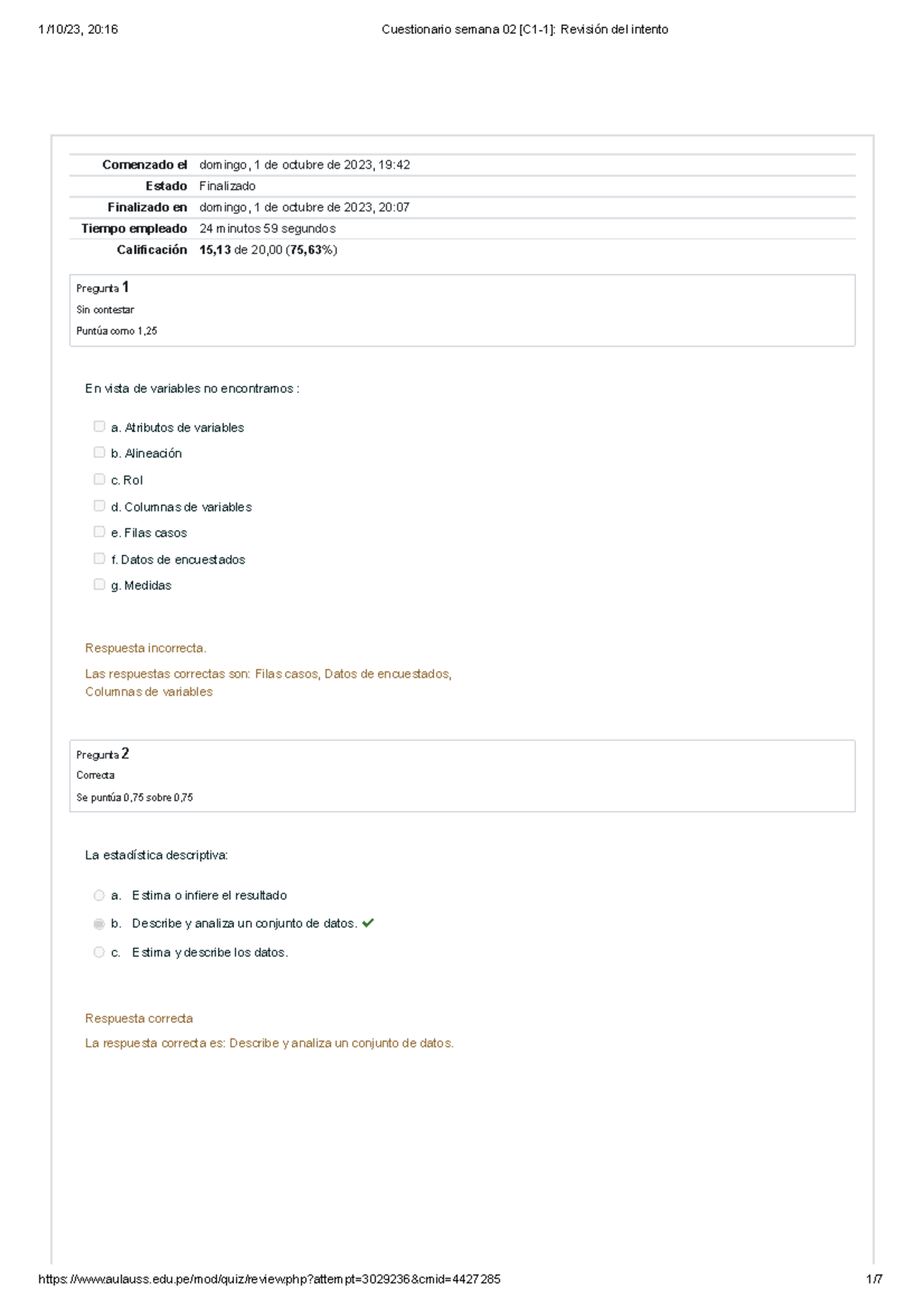 Cuestionario semana 02 [C1-1] Revisión del intento - Comenzado el ...