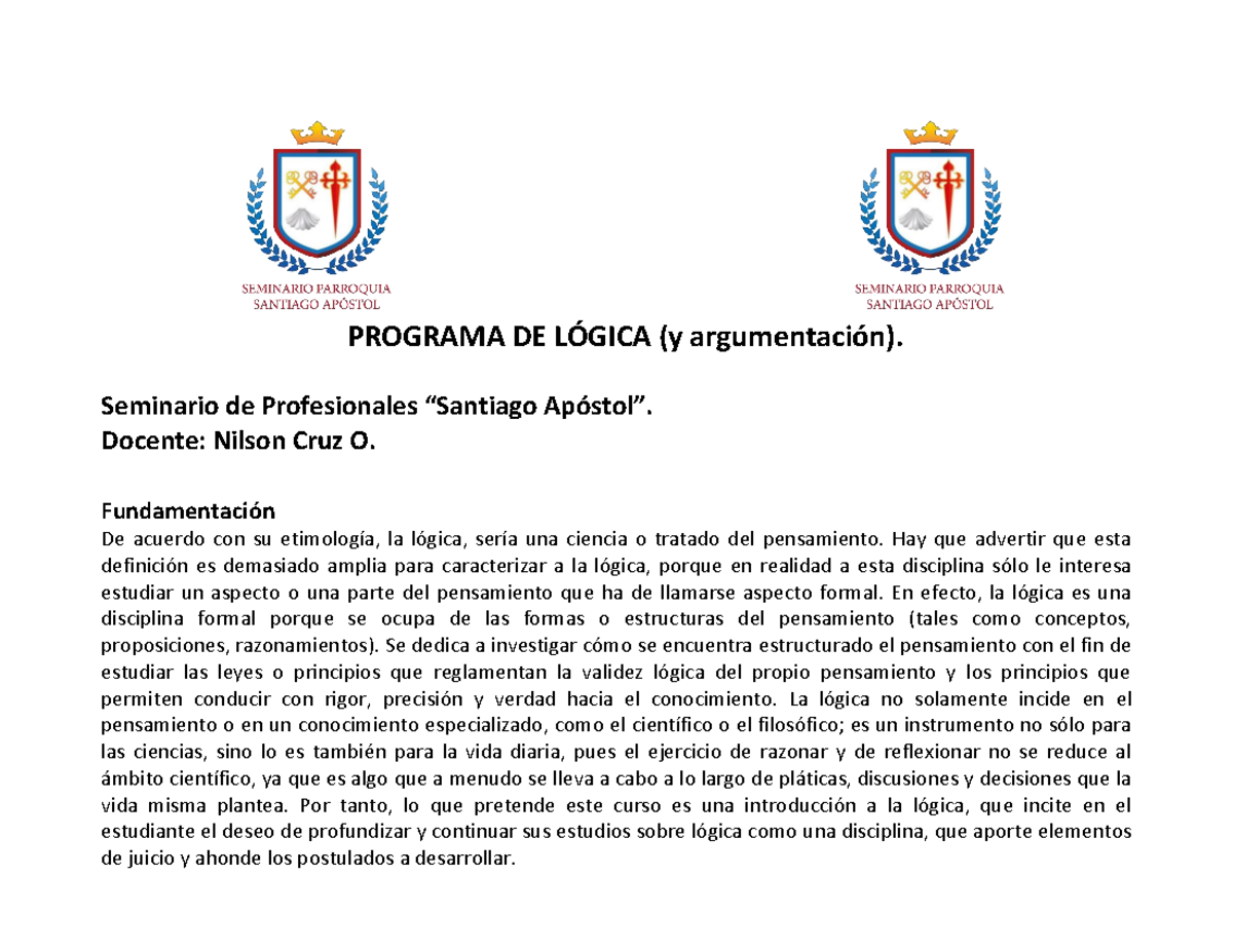 Programa Lógica - PROGRAMA DE LÓGICA (y argumentación). Seminario de ...