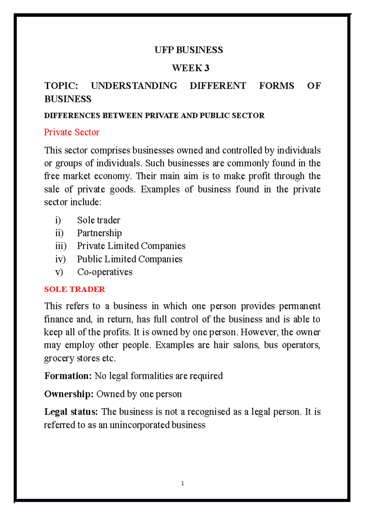 Understanding Different Forms OF Business - UFP BUSINESS WEEK 3 TOPIC ...