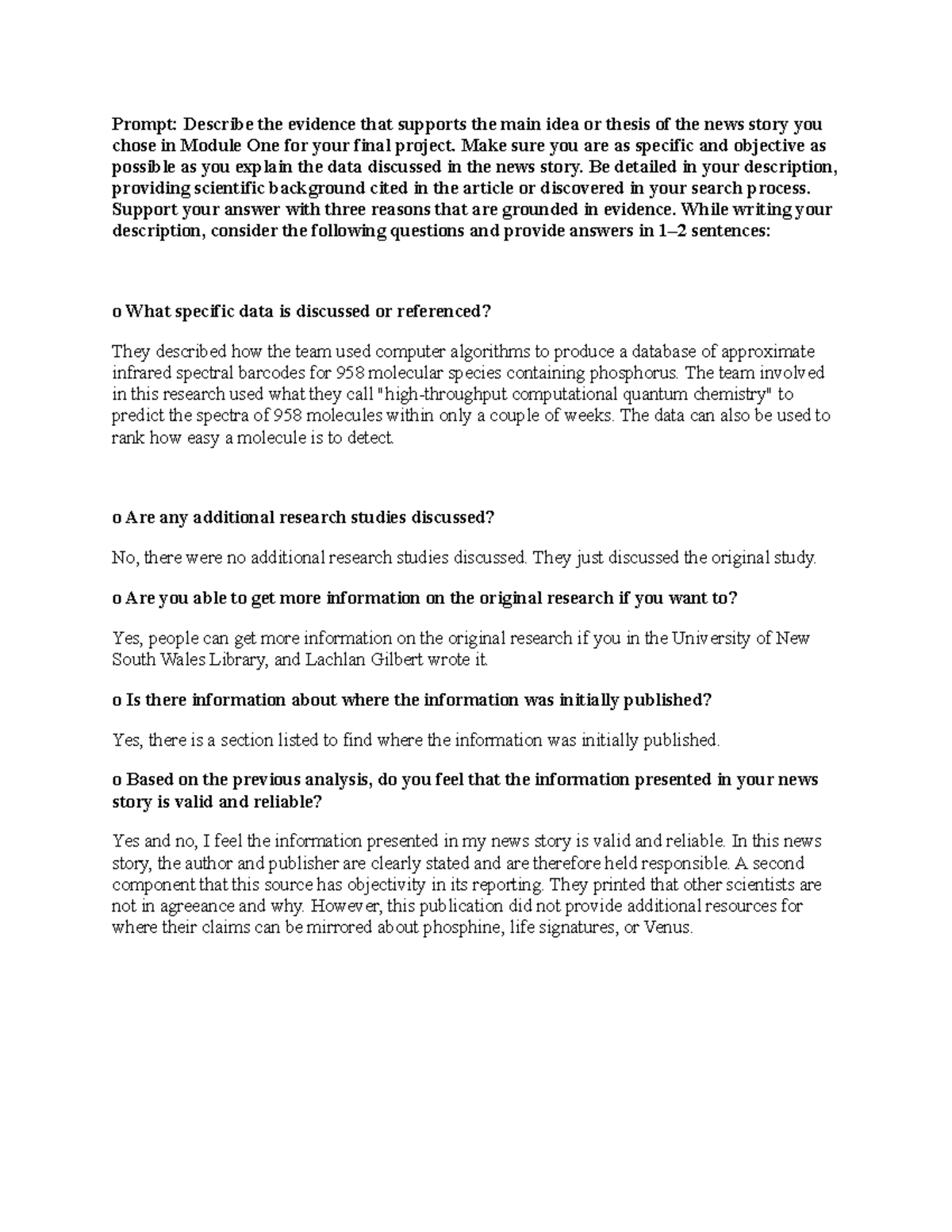 2-2 Short Answer Describing Evidence - Prompt: Describe the evidence ...