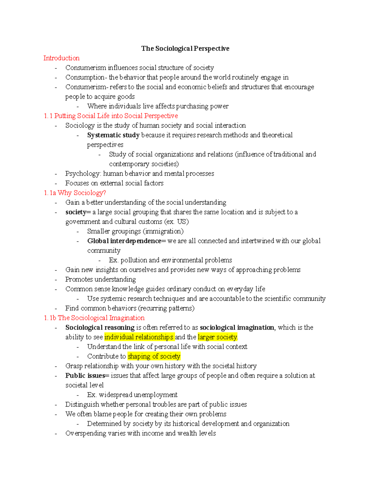 CH 1 Notes - The Sociological Perspective Introduction Consumerism ...
