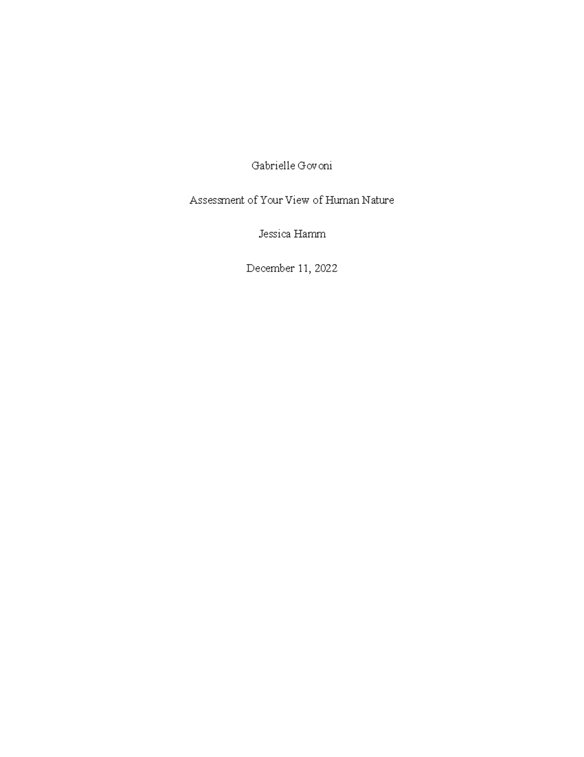 Assessment of Your View of Human Nature - Gabrielle Govoni Assessment ...