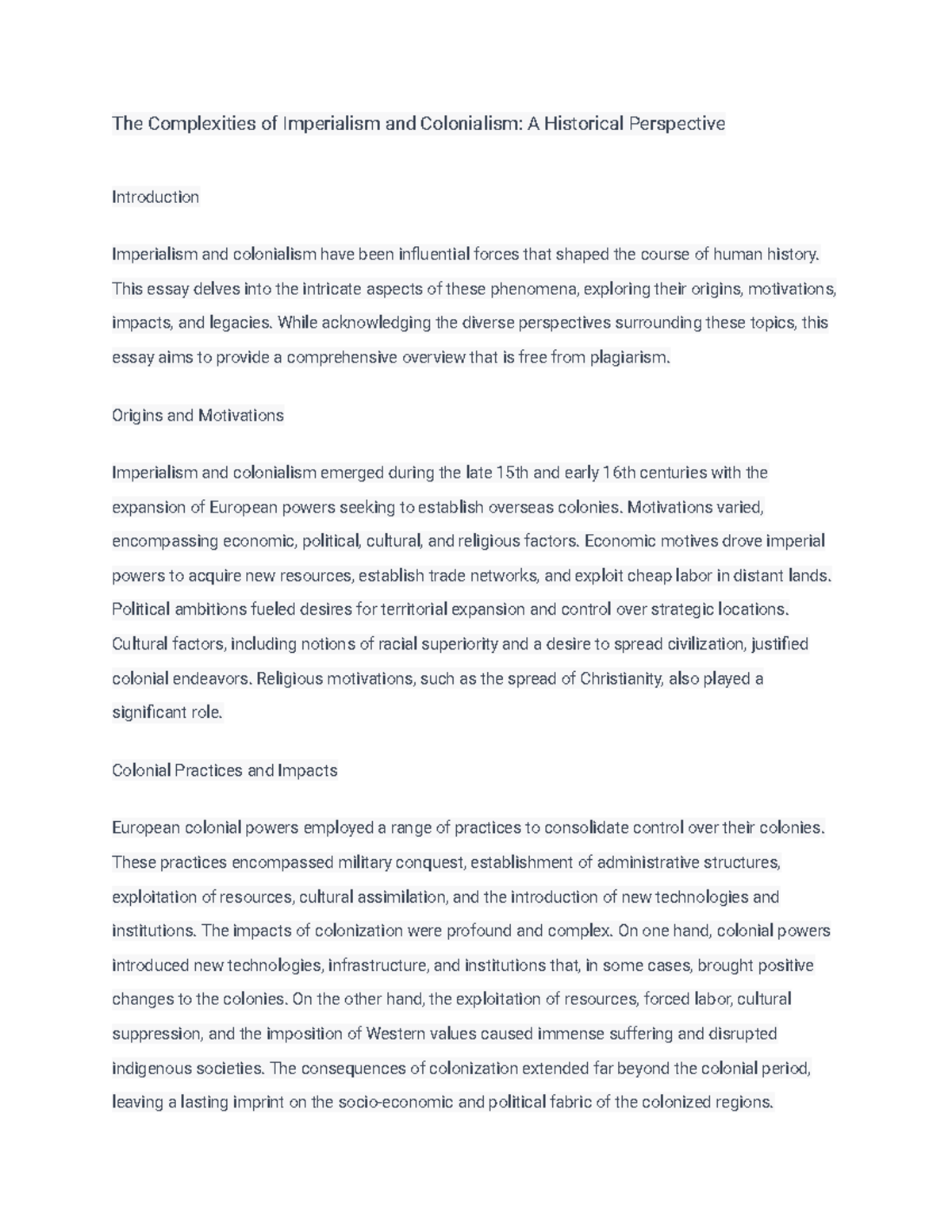 The Complexities of Imperialism and Colonialism A Historical ...