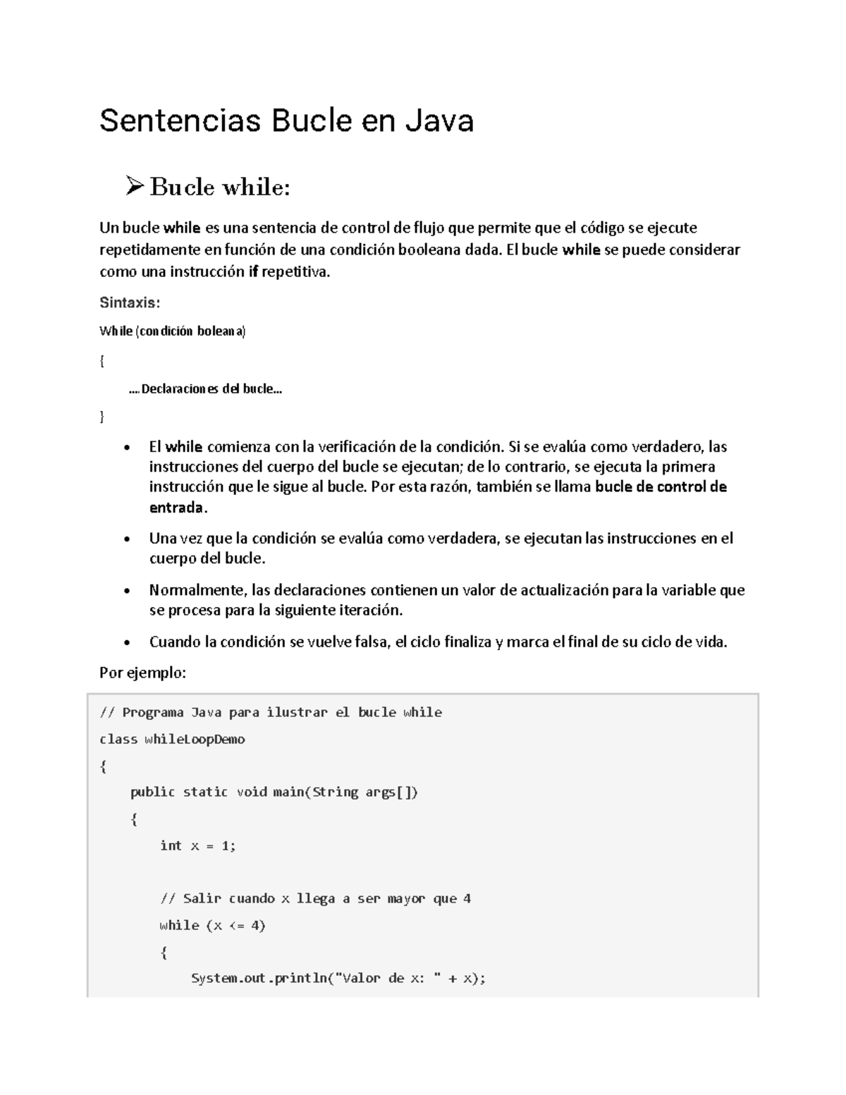 Sentencias Bucle en Java - Programación - UVM - Studocu
