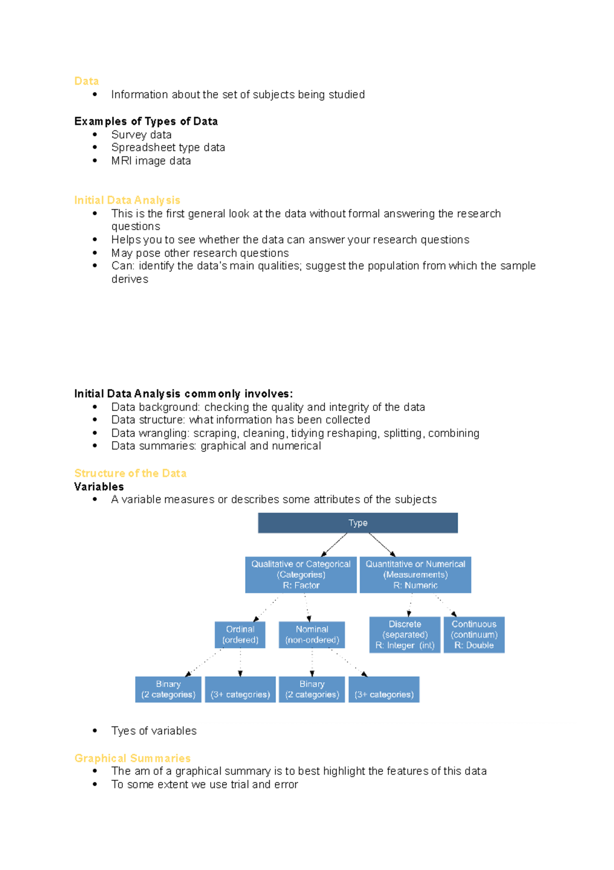 MATH1005 Notes week 2 - Data Information about the set of subjects ...
