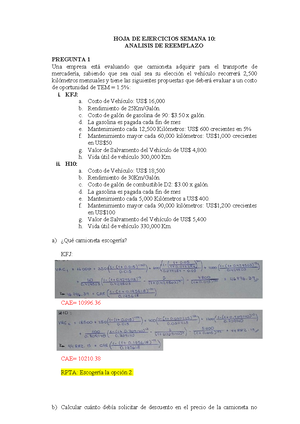 TA 11 matefi - ejercicios - HOJA DE EJERCICIOS SEMANA 11: PLANES DE PAGO 1 PREGUNTA 1 Una ...