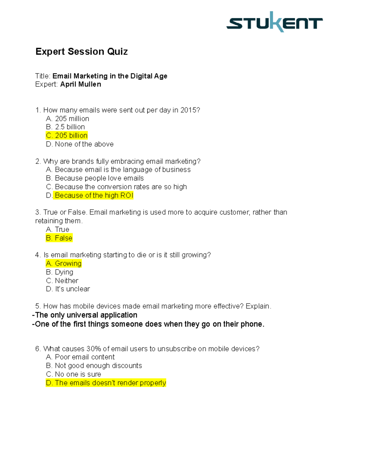 Expert Sessions Quiz Email Marketing in the Digital Age-April Mullen ...