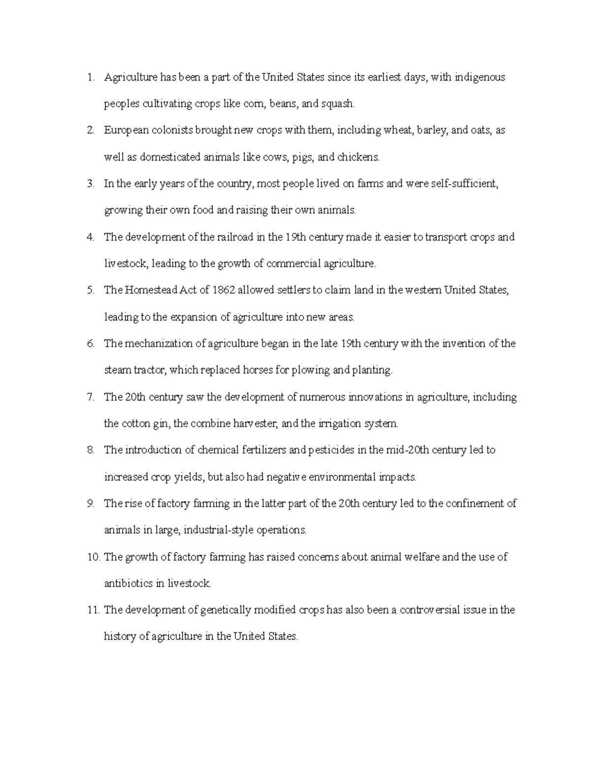 The history of agriculture in the United States, including the impact ...