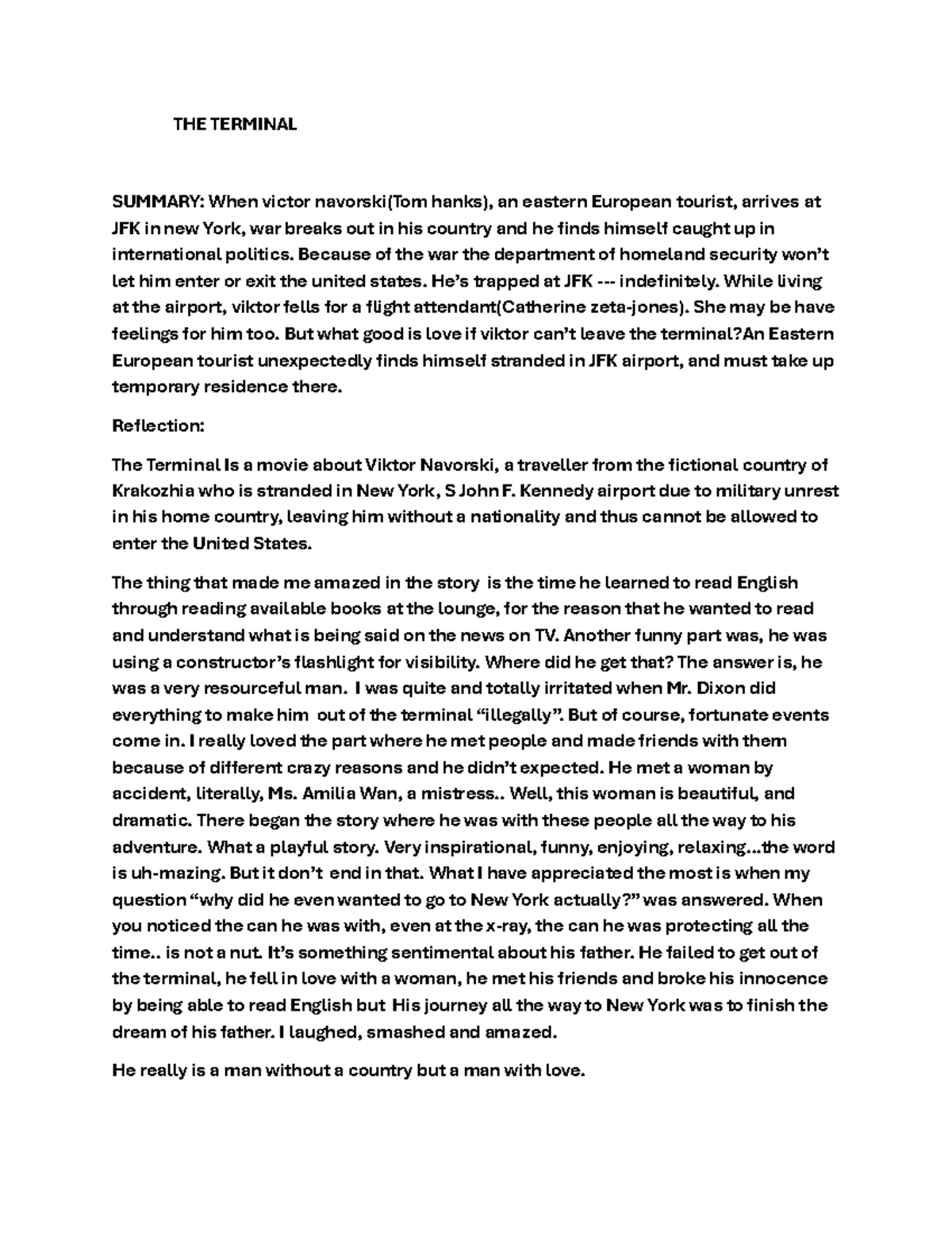 The terminal Summary and reflection - THE TERMINAL SUMMARY: When victor ...