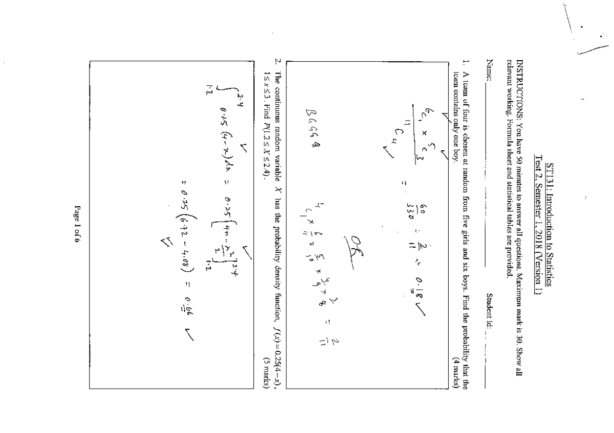 2018 ST131 Test 2 Solution - Basic Statistics - Studocu