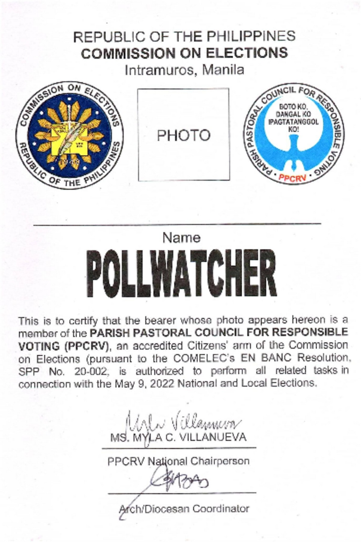 Pollwatcher ID - REPUBLIC OF THE PHILIPPINES COMMISSION ON ELECTIONS ...