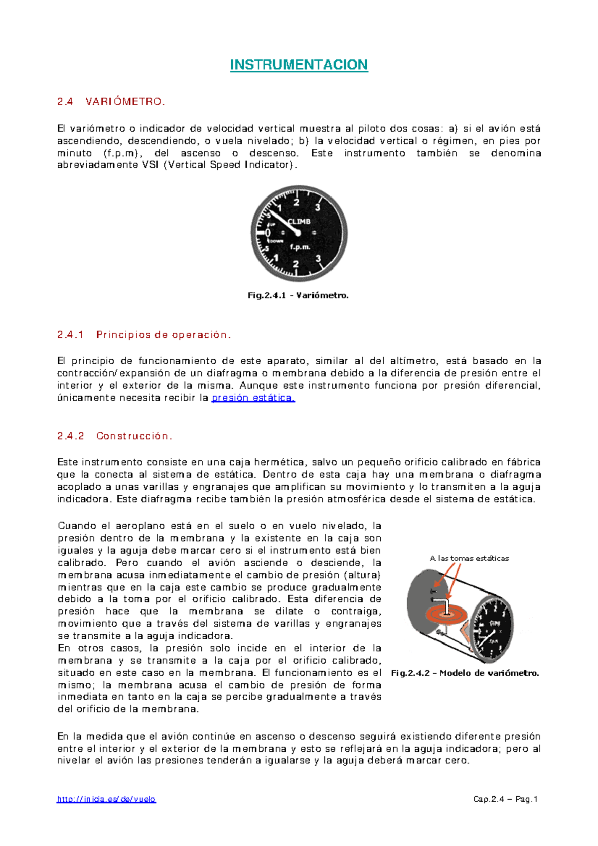 Variometro - Teoría - inicia/de/vuelo Cap.2 – Pag. INSTRUMENTACION 2 ...
