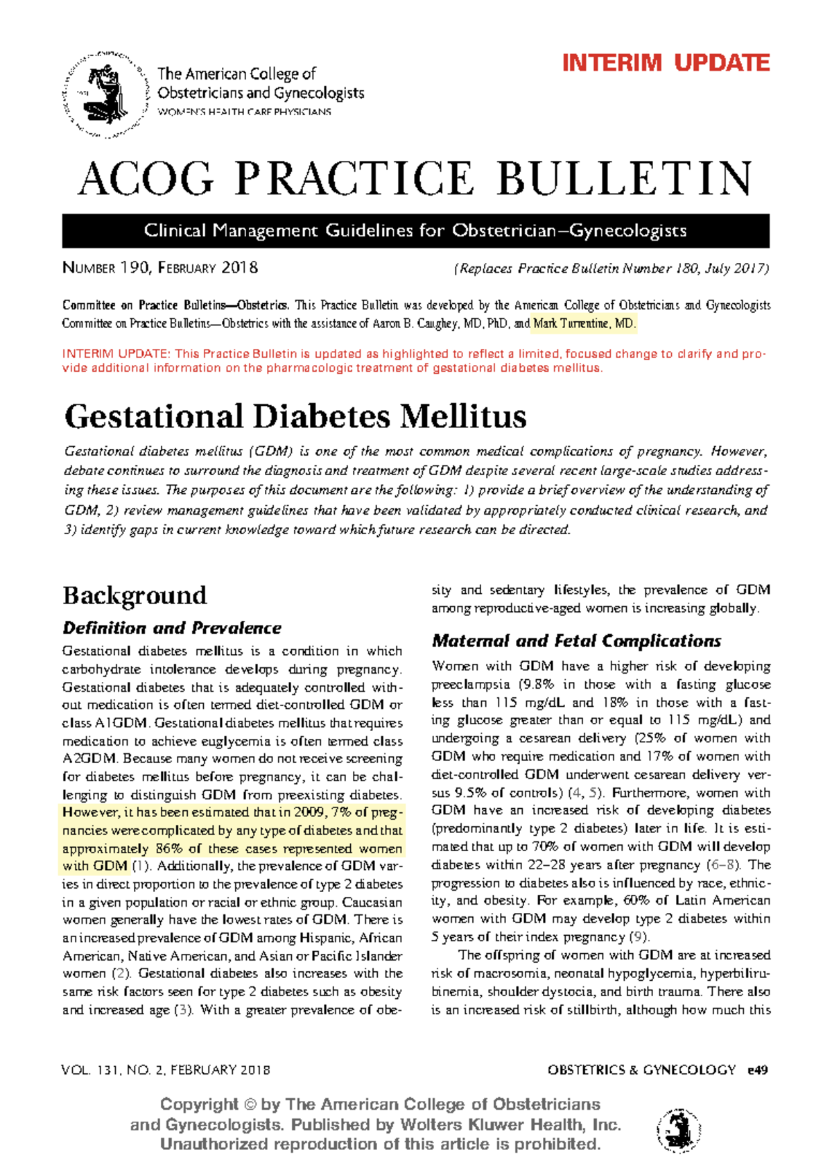 Acog practice bulletin no 190 2018 - VOL. 131, NO. 2, FEBRUARY 2018 ...