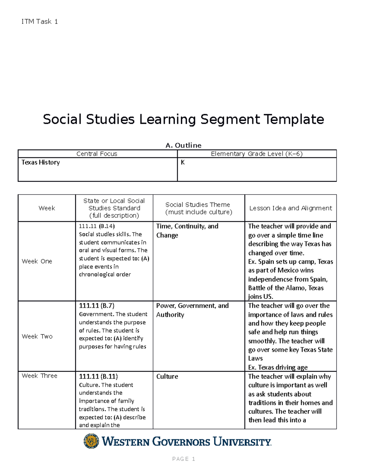 C104 - task 1 - Social Studies Learning Segment Template A. Outline ...