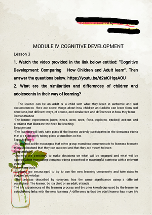 Educ 101-Module 1-Lesson 1B - EDUC 101 – THE CHILD AND ADOLESCENT LEARNERS AND LEARNING ...