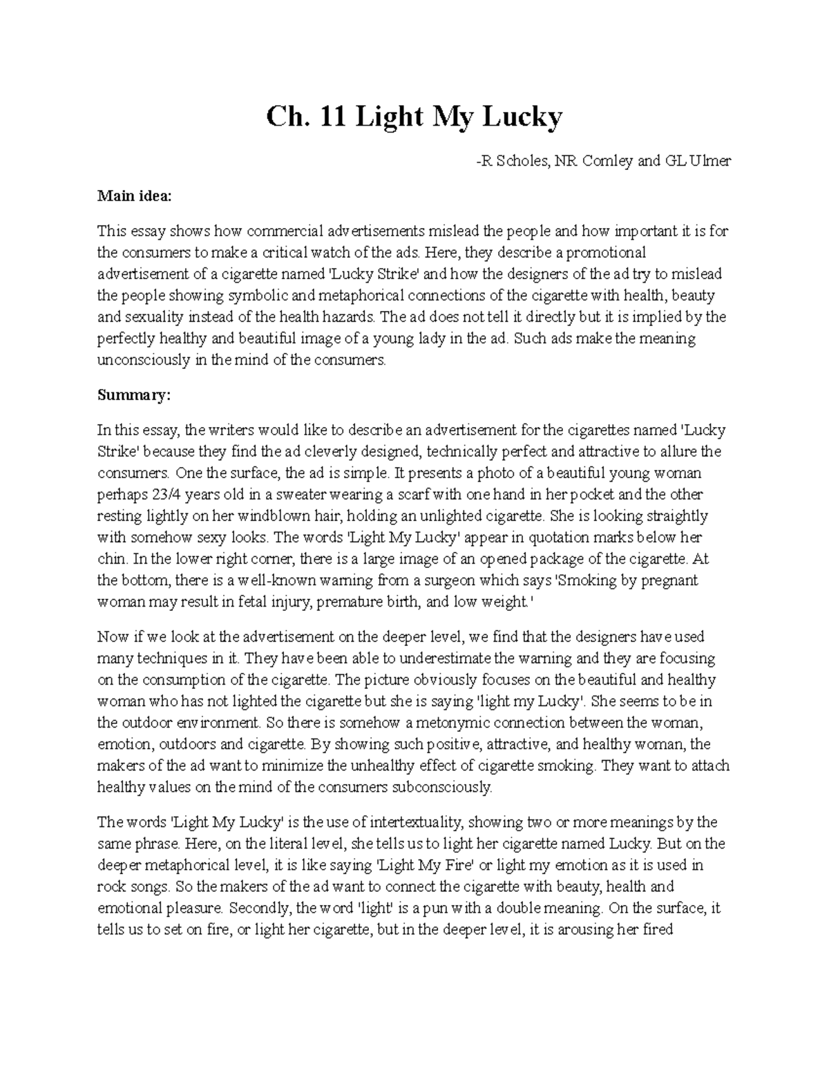 Ch. 11 Light My Lucky - Study - Ch. 11 Light My Lucky -R Scholes, NR ...