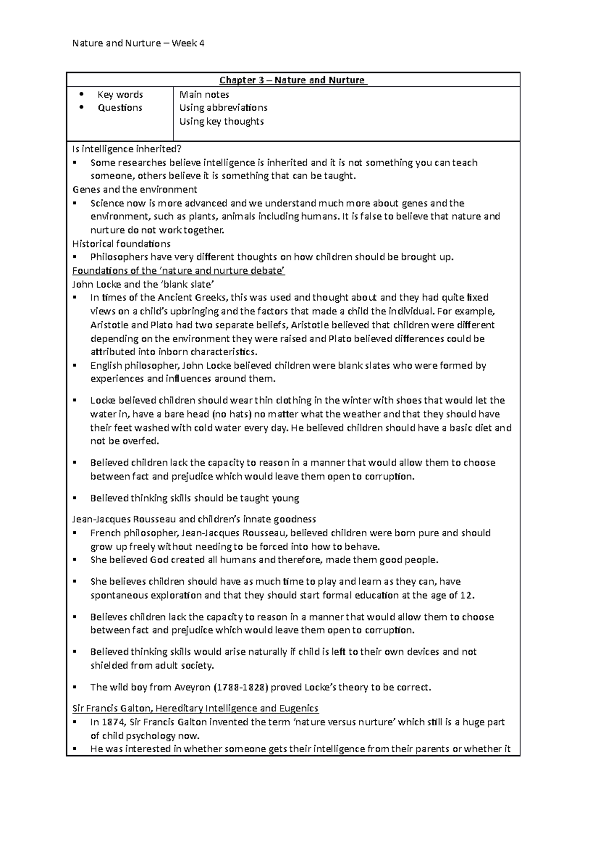 Week 5 - Nature and Nurture - Chapter 3 – Nature and Nurture Key words ...