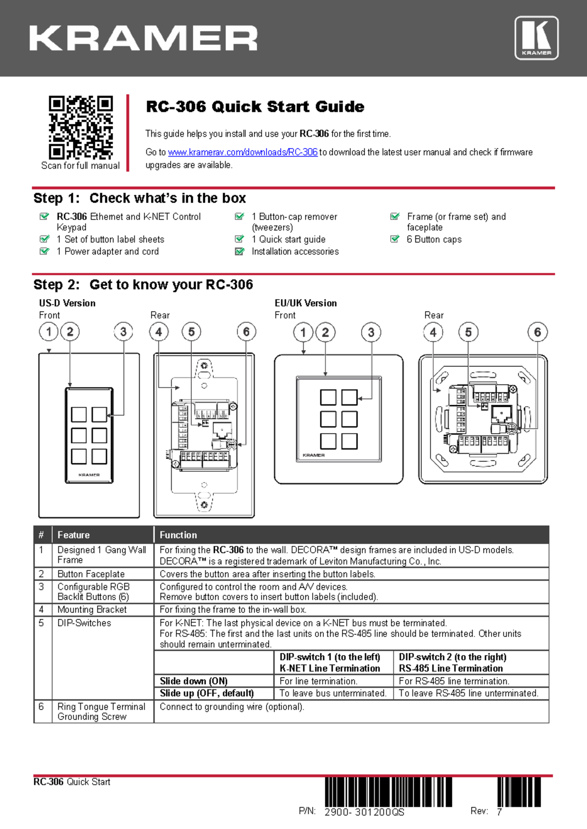 Kramer rc 306 qs 7 - RC- 306 Quick Start P/N: 2900- 301200QS Rev: 7 ...