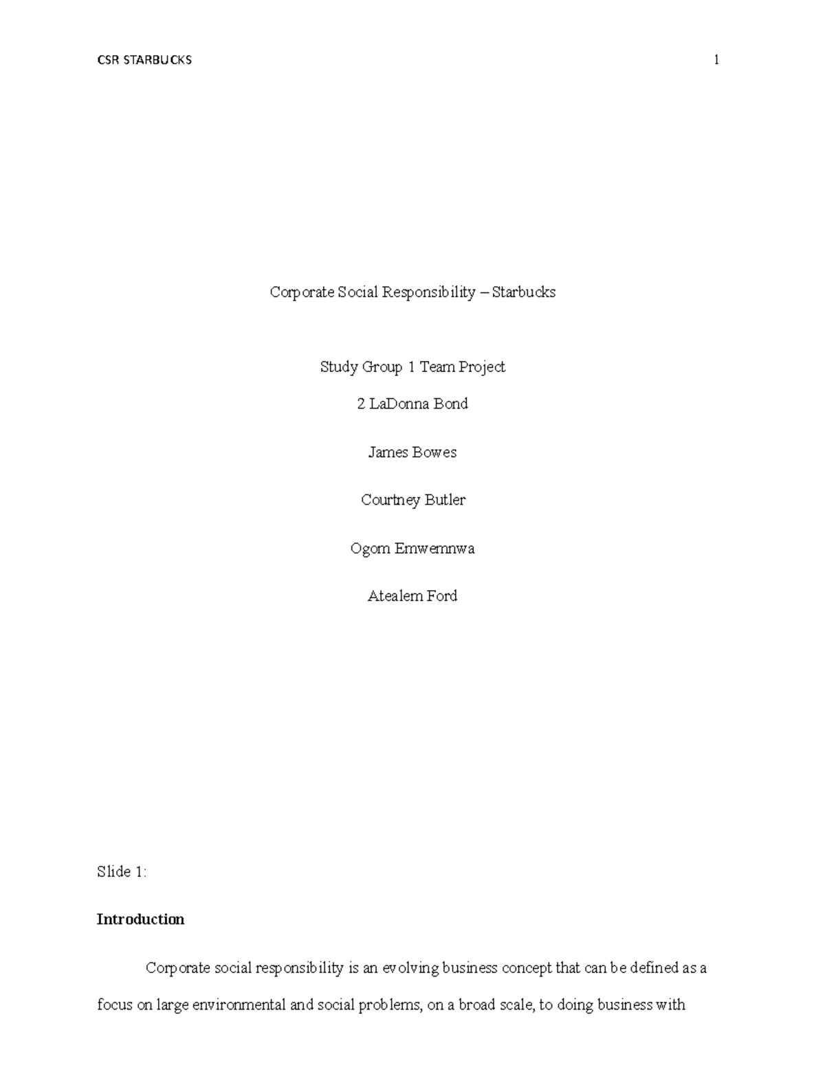 Docx (18) - Docx (18) - CSR STARBUCKS 1 Corporate Social Responsibility ...