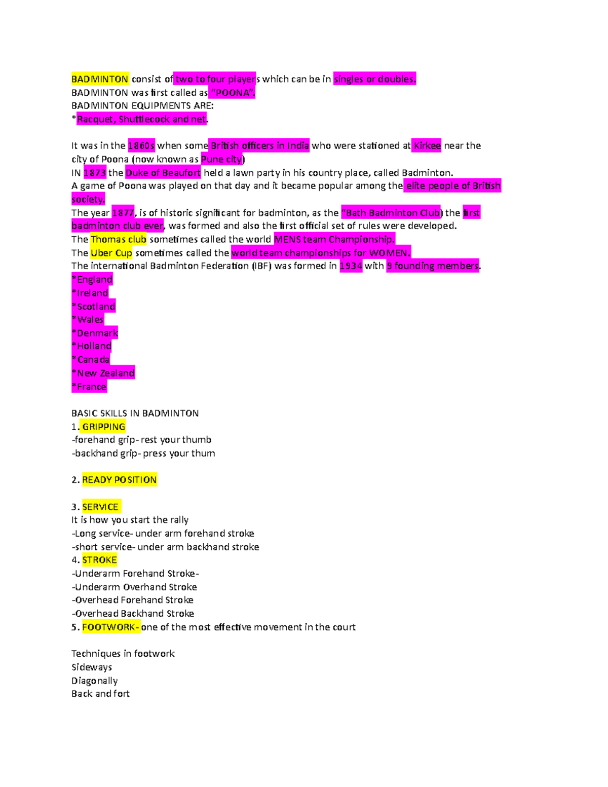 Badminton Notes and lectures that you can use to review. - BADMINTON ...