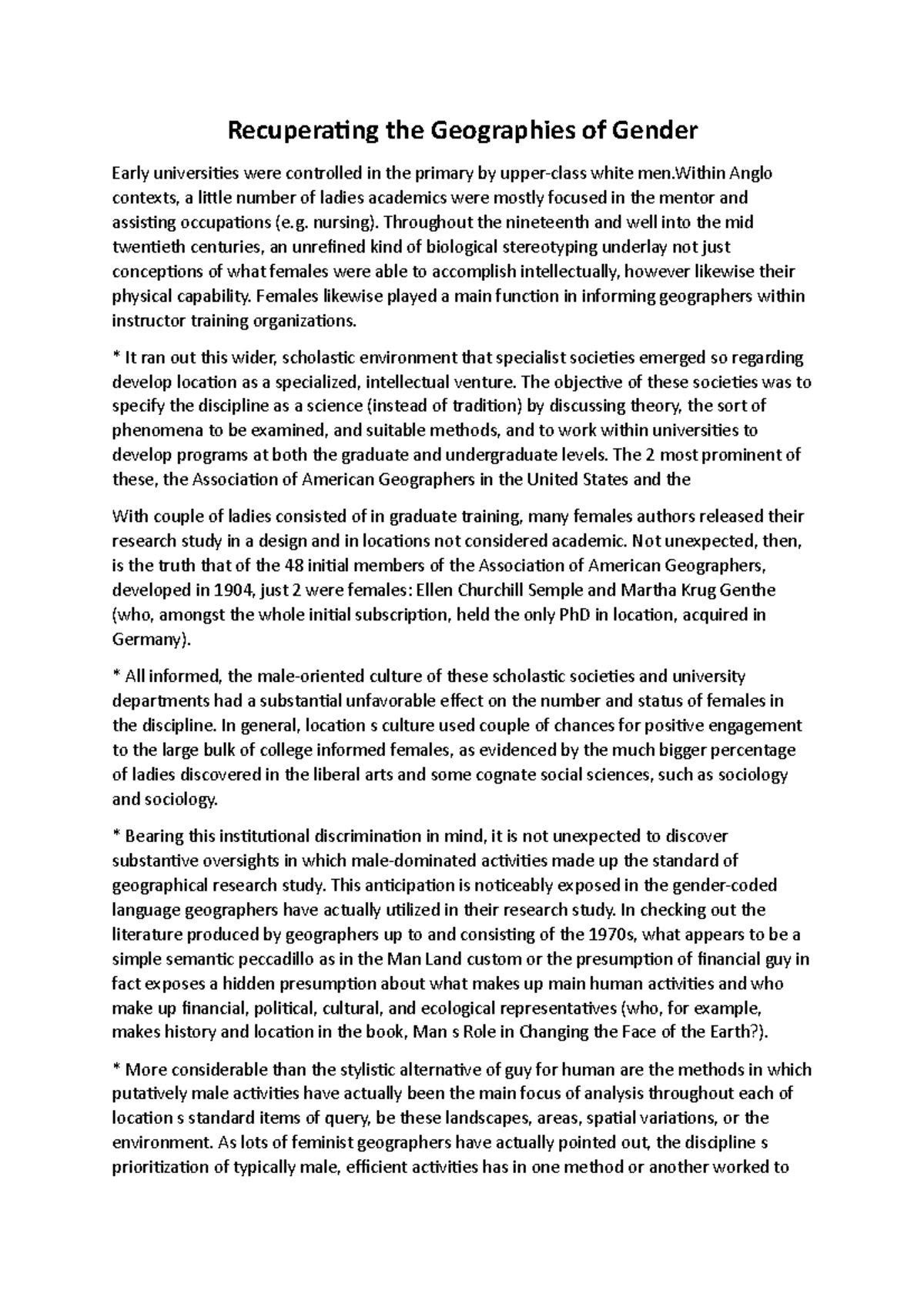 Introduction of Geography : Gender Aspect - Recuperating the ...