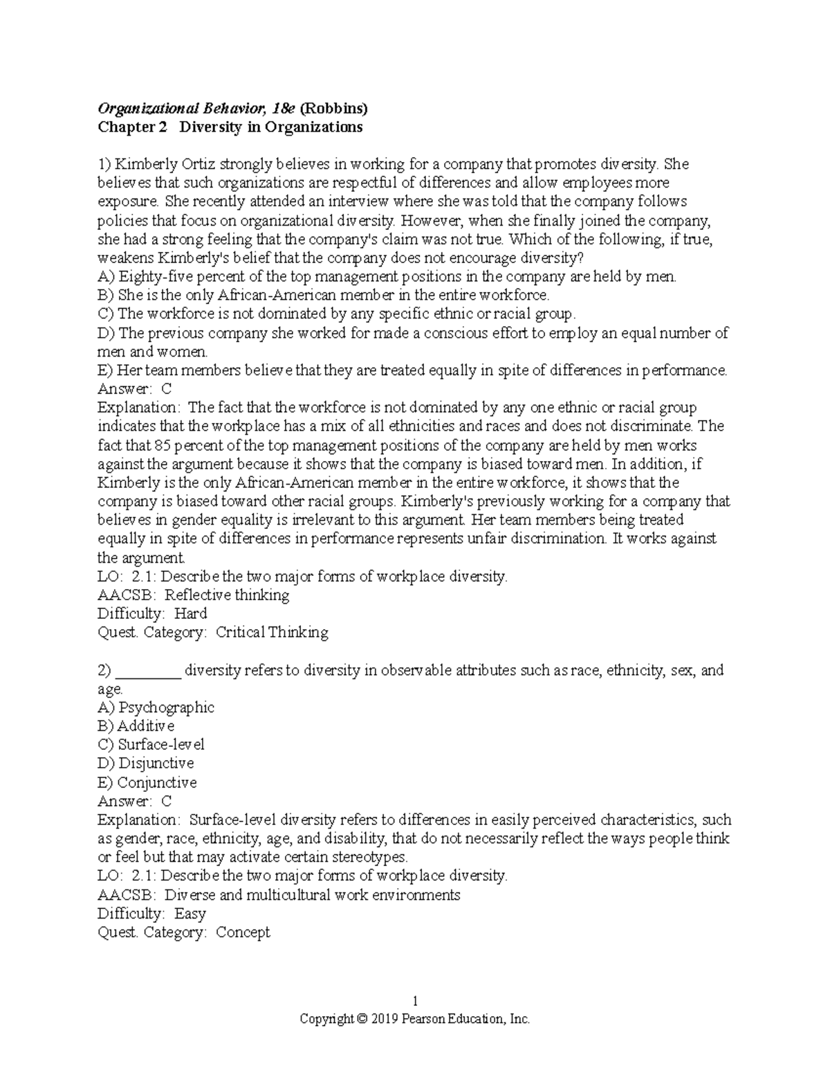 Chapter 2 - test bank - Organizational Behavior, 18e (Robbins) Chapter ...