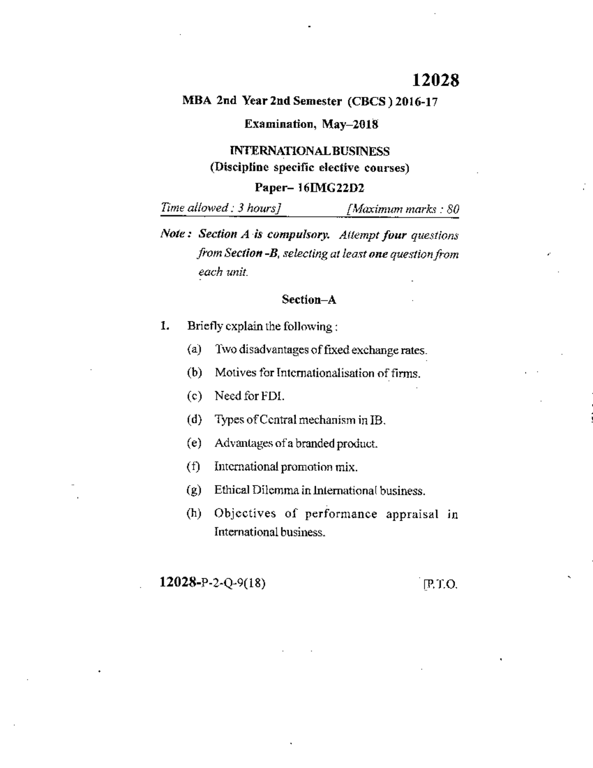 International Business Question Paper - (P lease w rl your E xam R oll ...