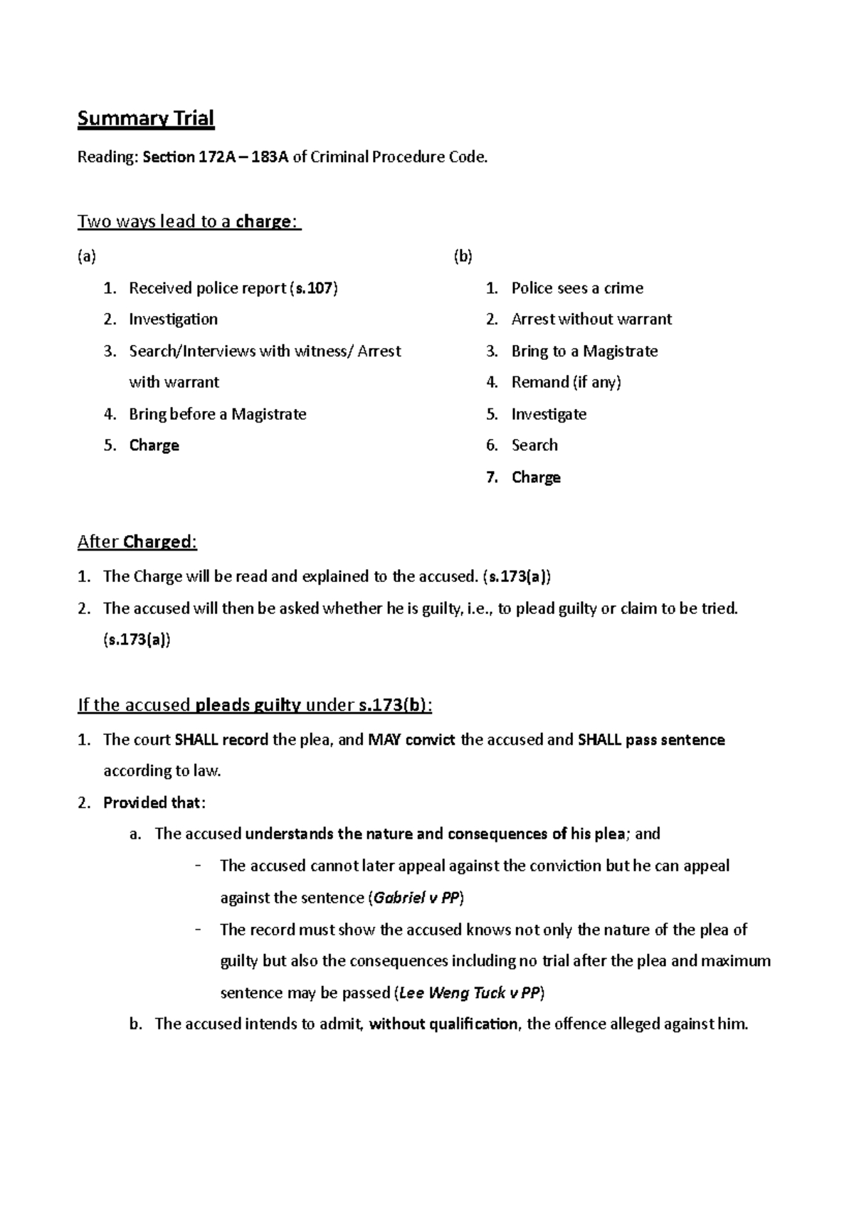 Summary Trial Chart - s - Summary Trial Reading: Section 172A – 183A of ...