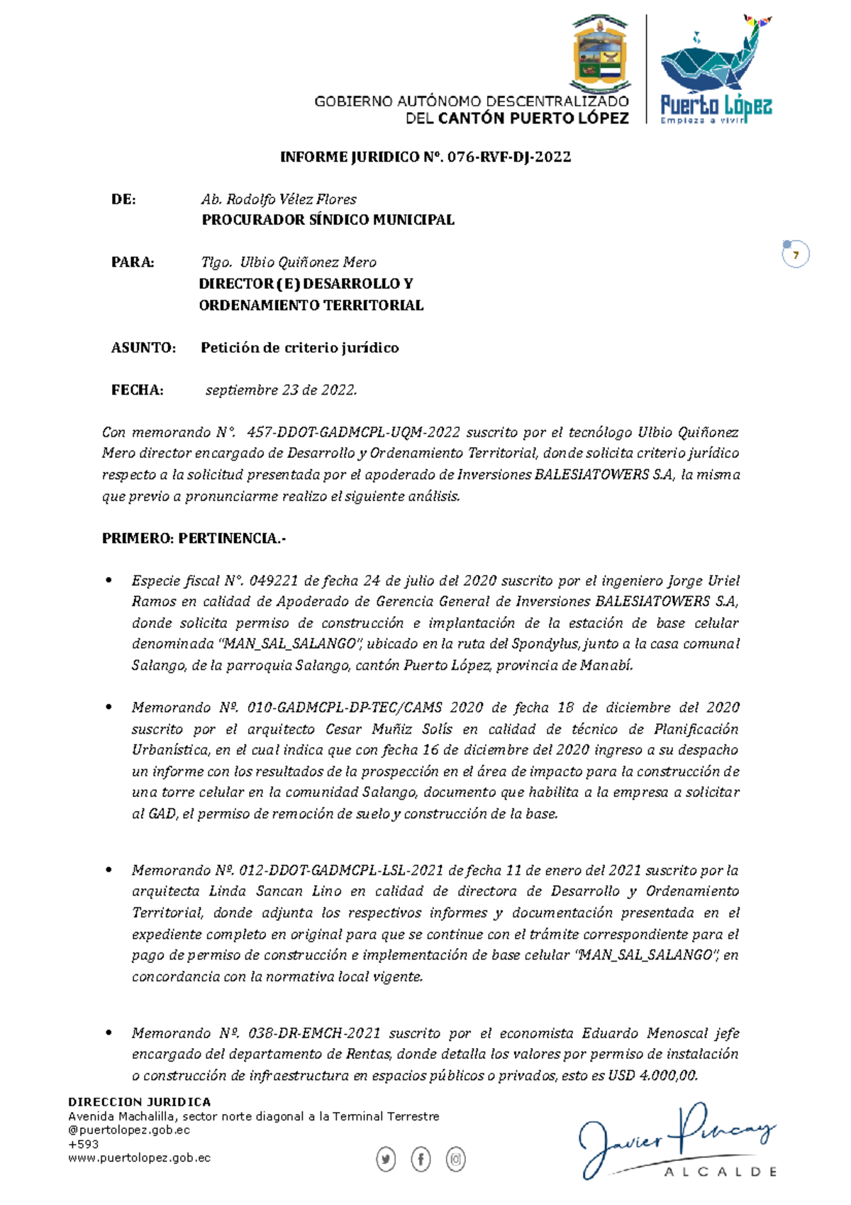 Informe N° 076-RVF-2022 - cobro de multas Conecel - 7 INFORME JURIDICO ...