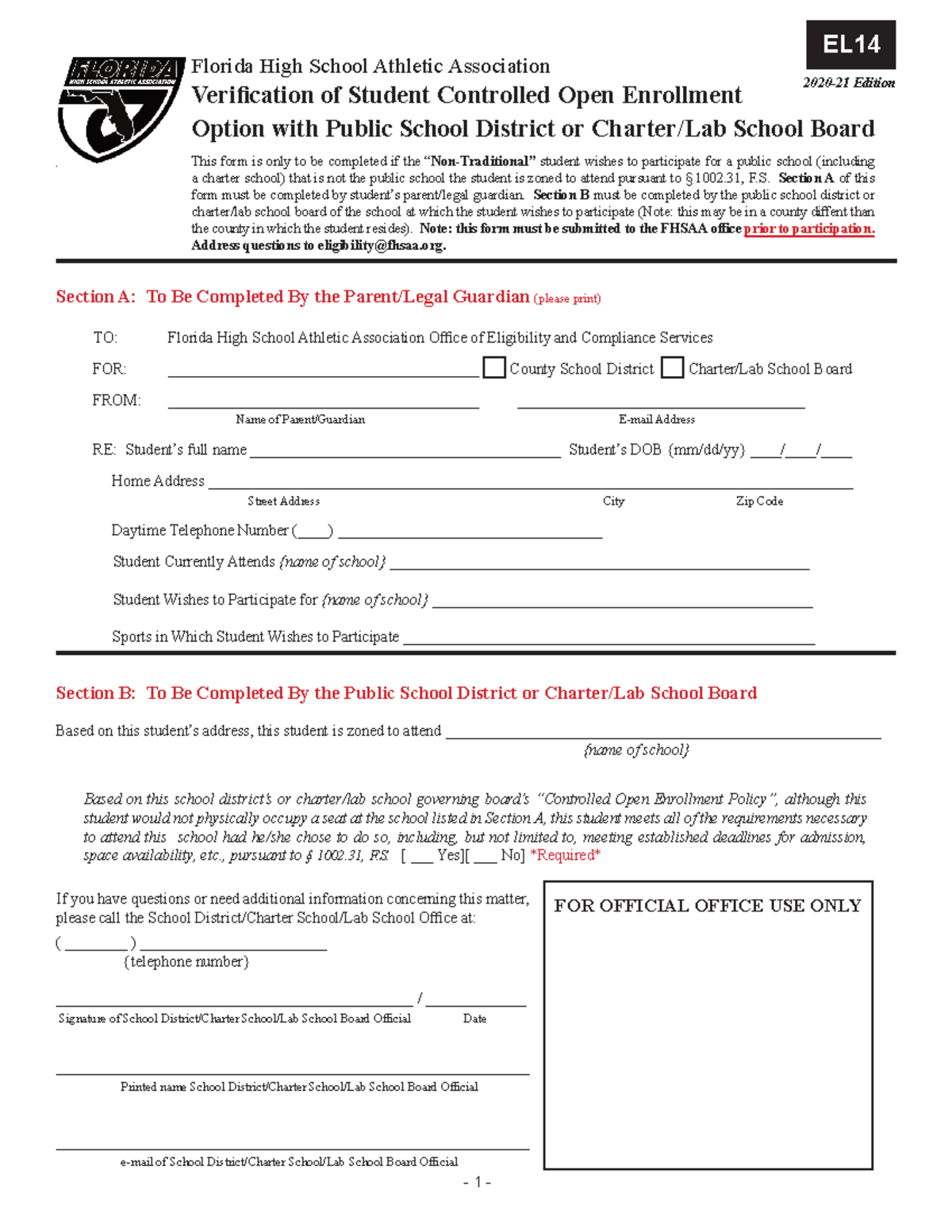 El14 student choice 2020 21 - EL This form is only to be completed if ...