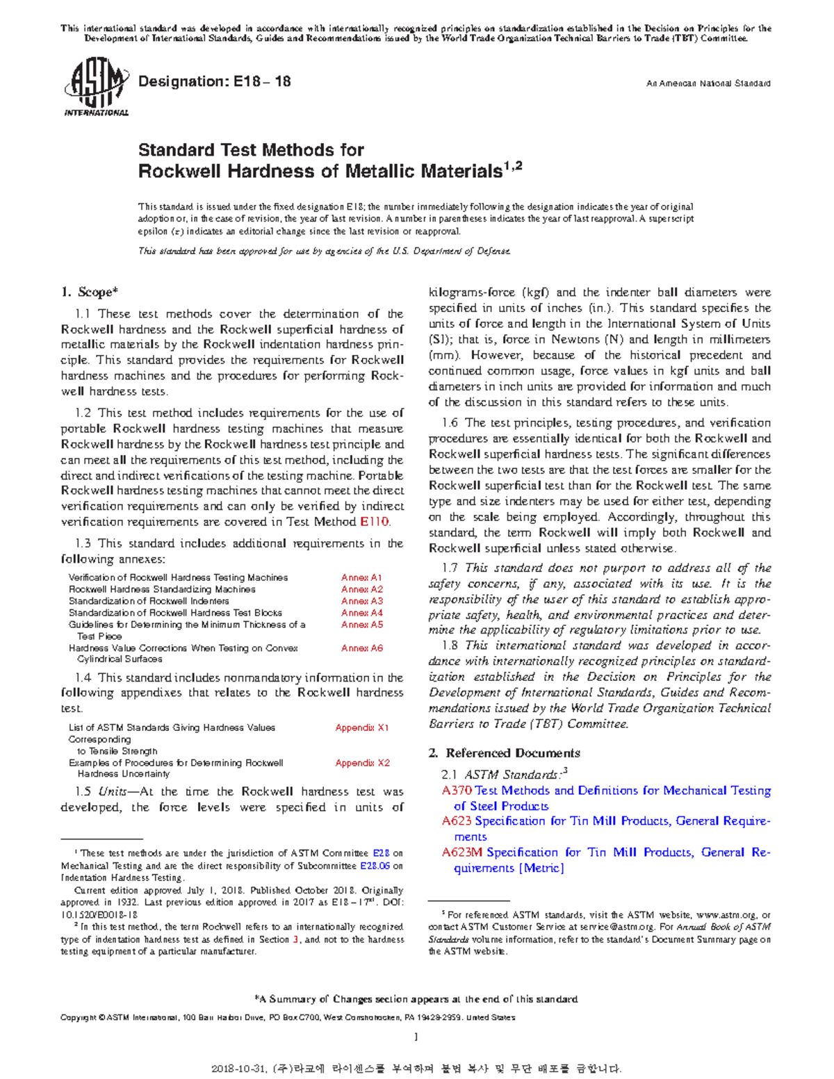 E0018-18 - AAA - Designation: E18 − 18 An American National Standard ...