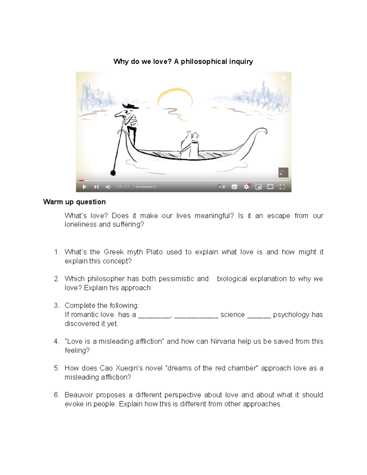 Why do we love - Listening Exercise - Why do we love? A philosophical ...