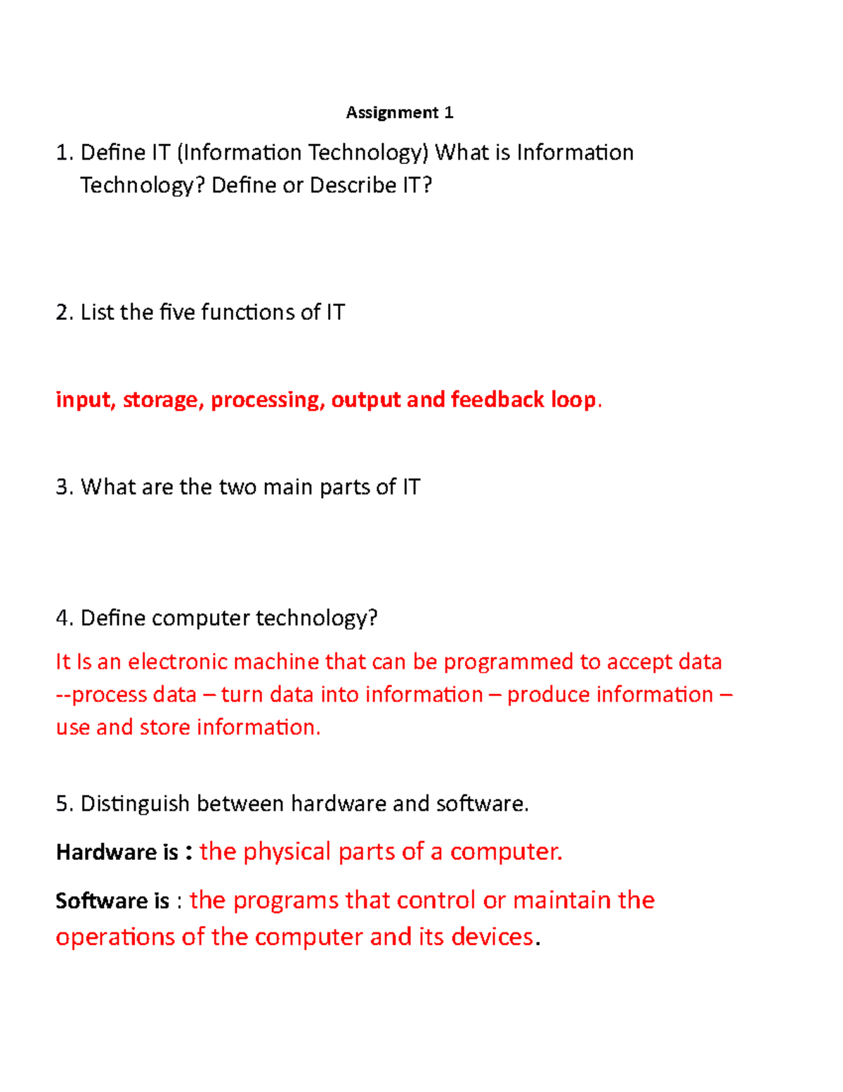 Assignment 1 1 1 - Assignment 1 Define IT (Information Technology) What ...