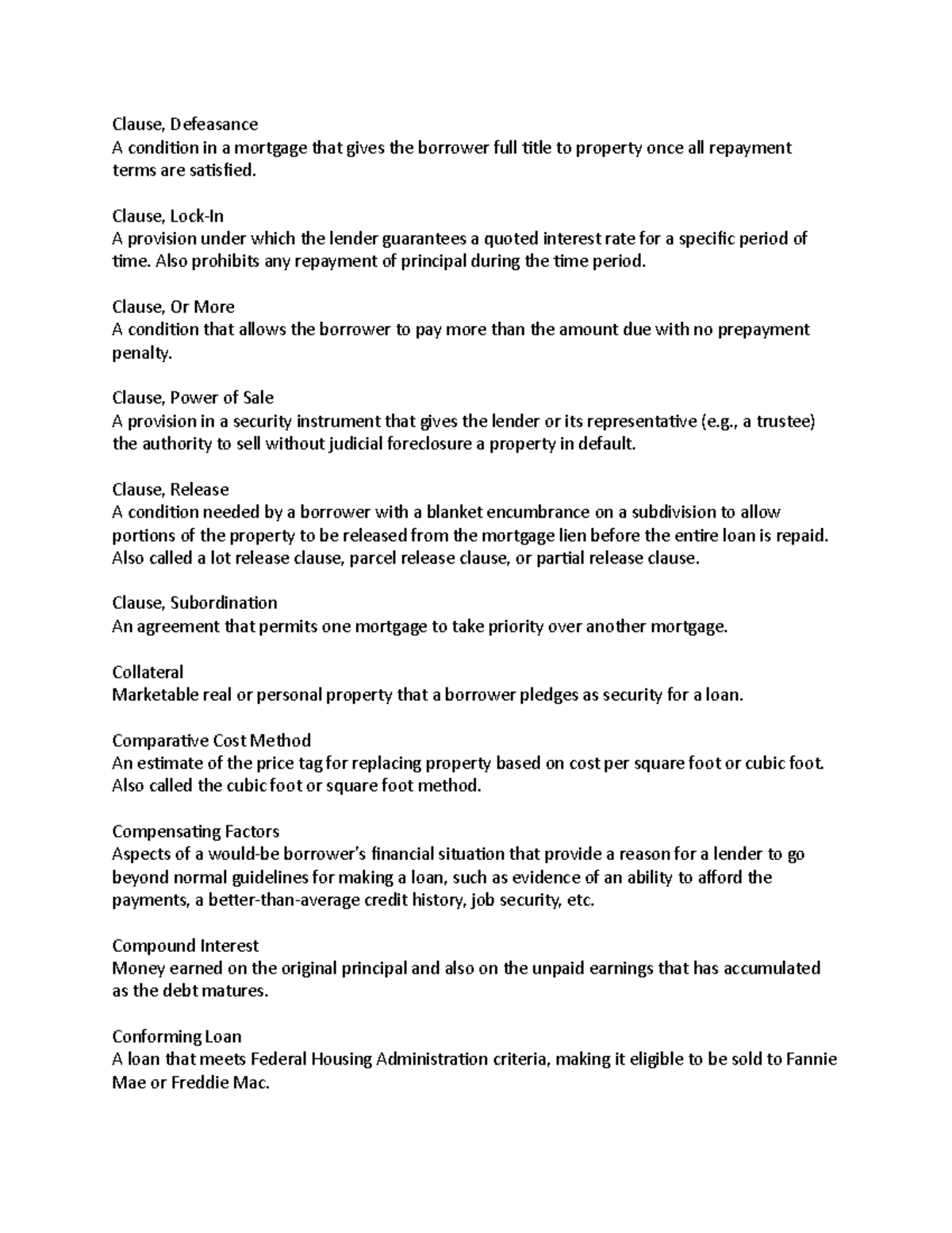 Finance definitions 2 - iii - Clause, Defeasance A condition in a ...