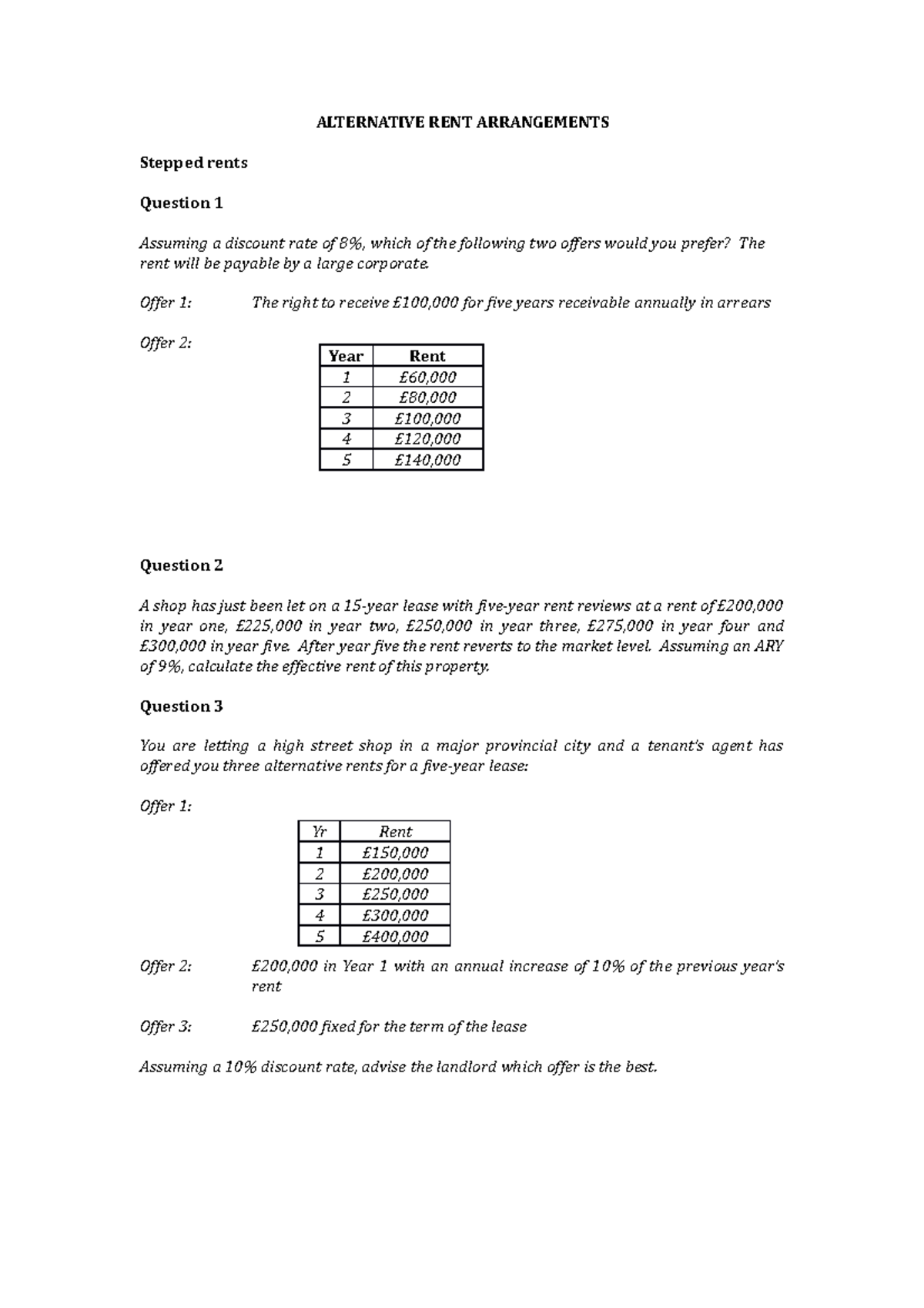 Alternative Rent Arrangements Qs - ALTERNATIVE RENT ARRANGEMENTS ...