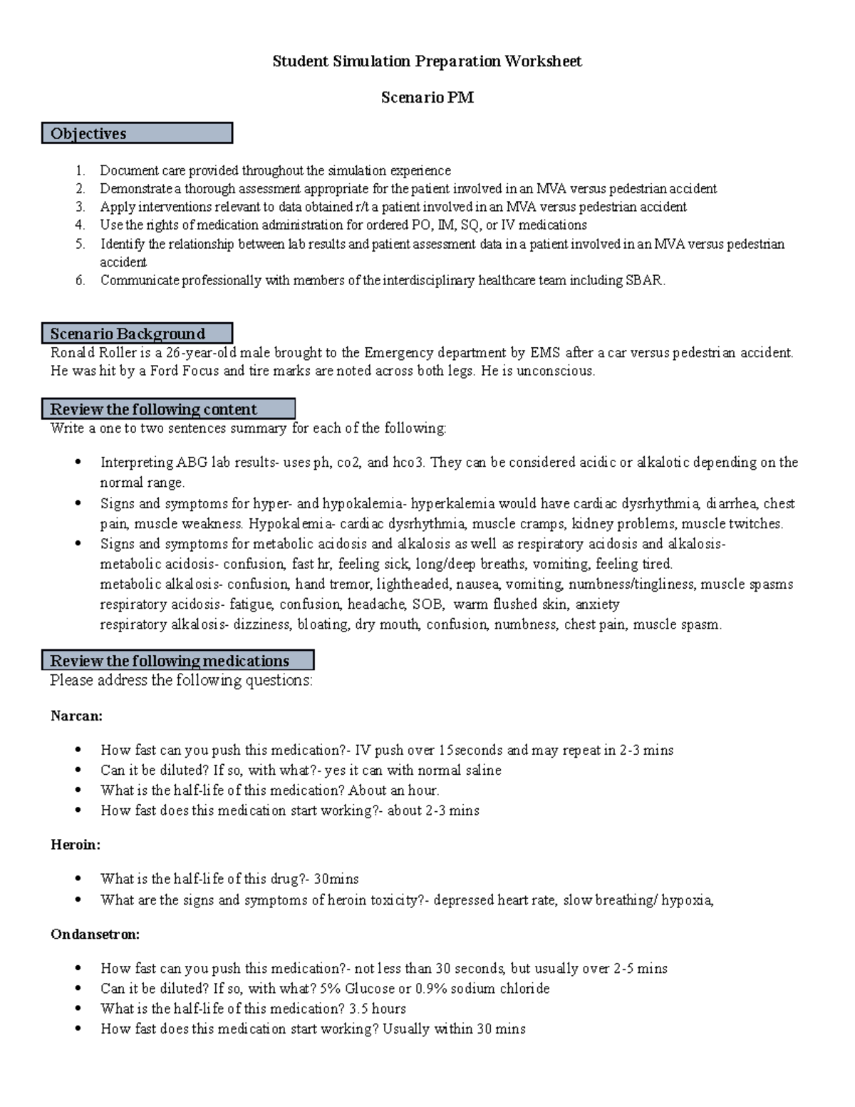 AH II Session 2 Simulation B - R. Roller - Student Simulation ...