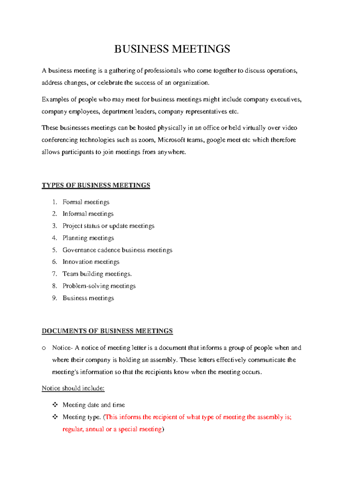 Business meetings - Examples of people who may meet for business ...