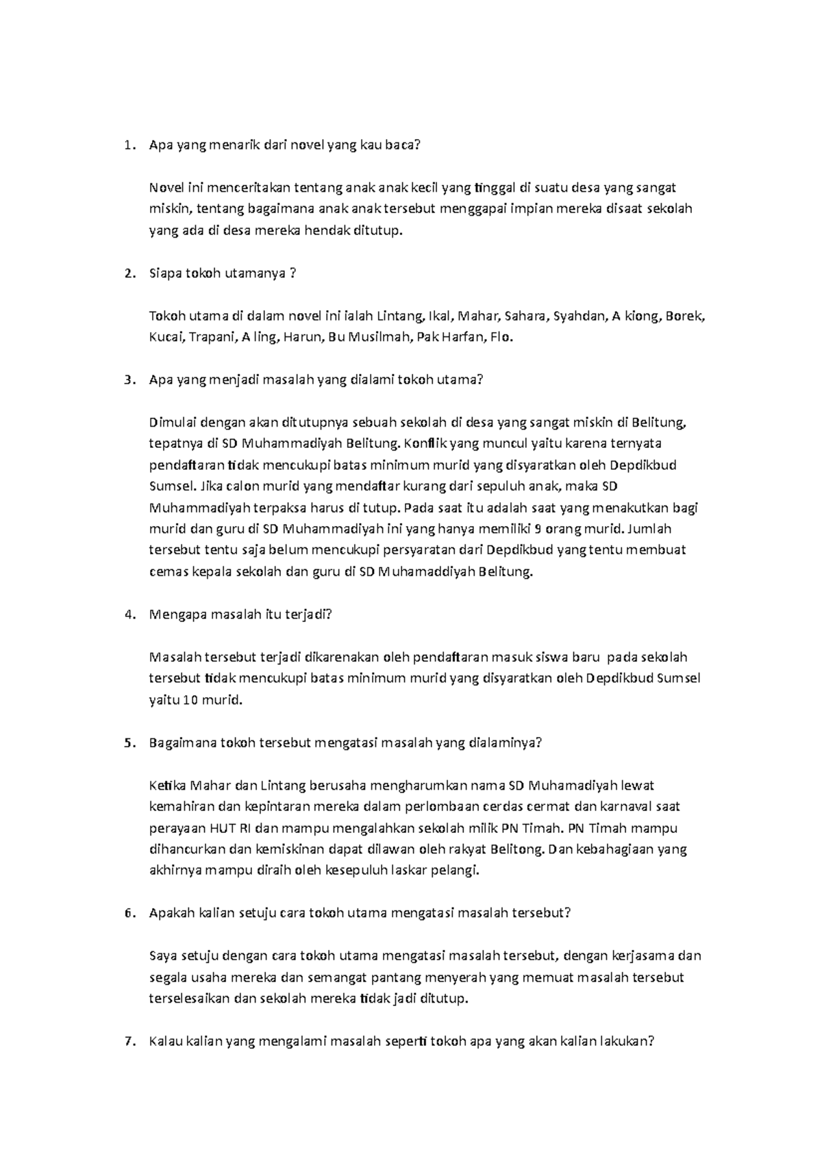 Bhs. Indonesia Tutorial - Apa yang menarik dari novel yang kau baca? Novel ini menceritakan ...