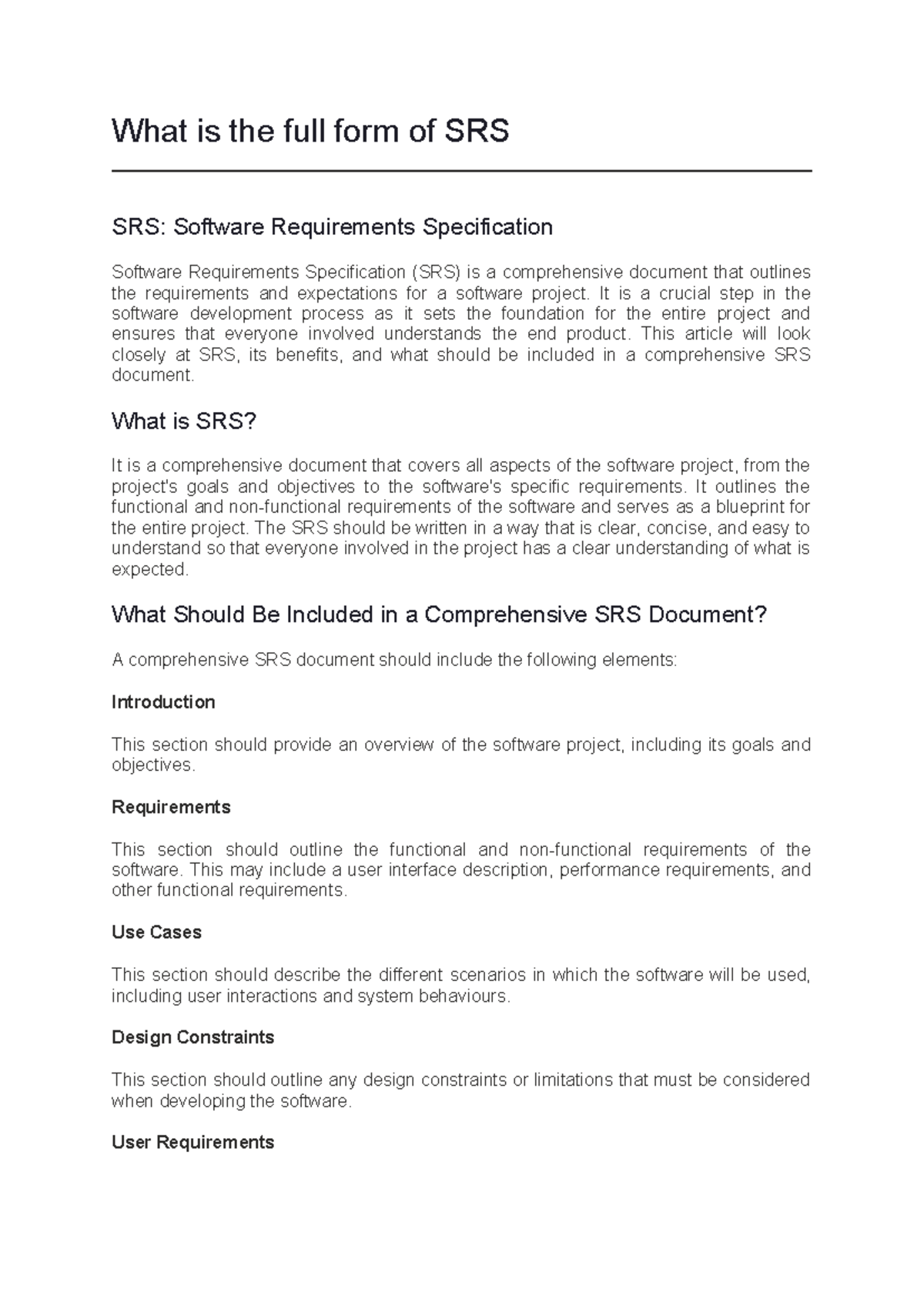 SRS Notes - What is the full form of SRS SRS: Software Requirements ...