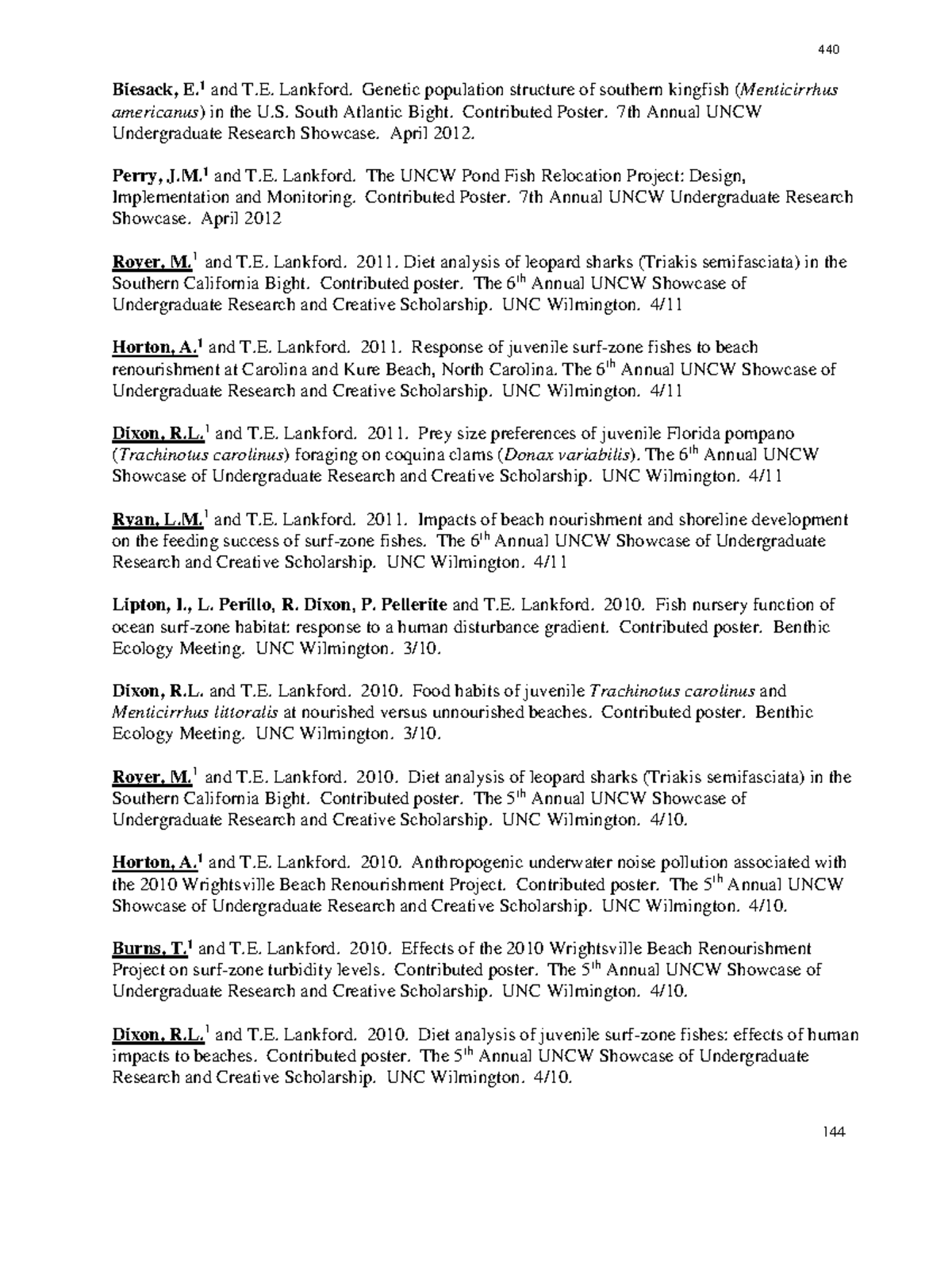 Biology and marine biology part 23 - 144 Biesack, E. 1 and T. Lankford ...